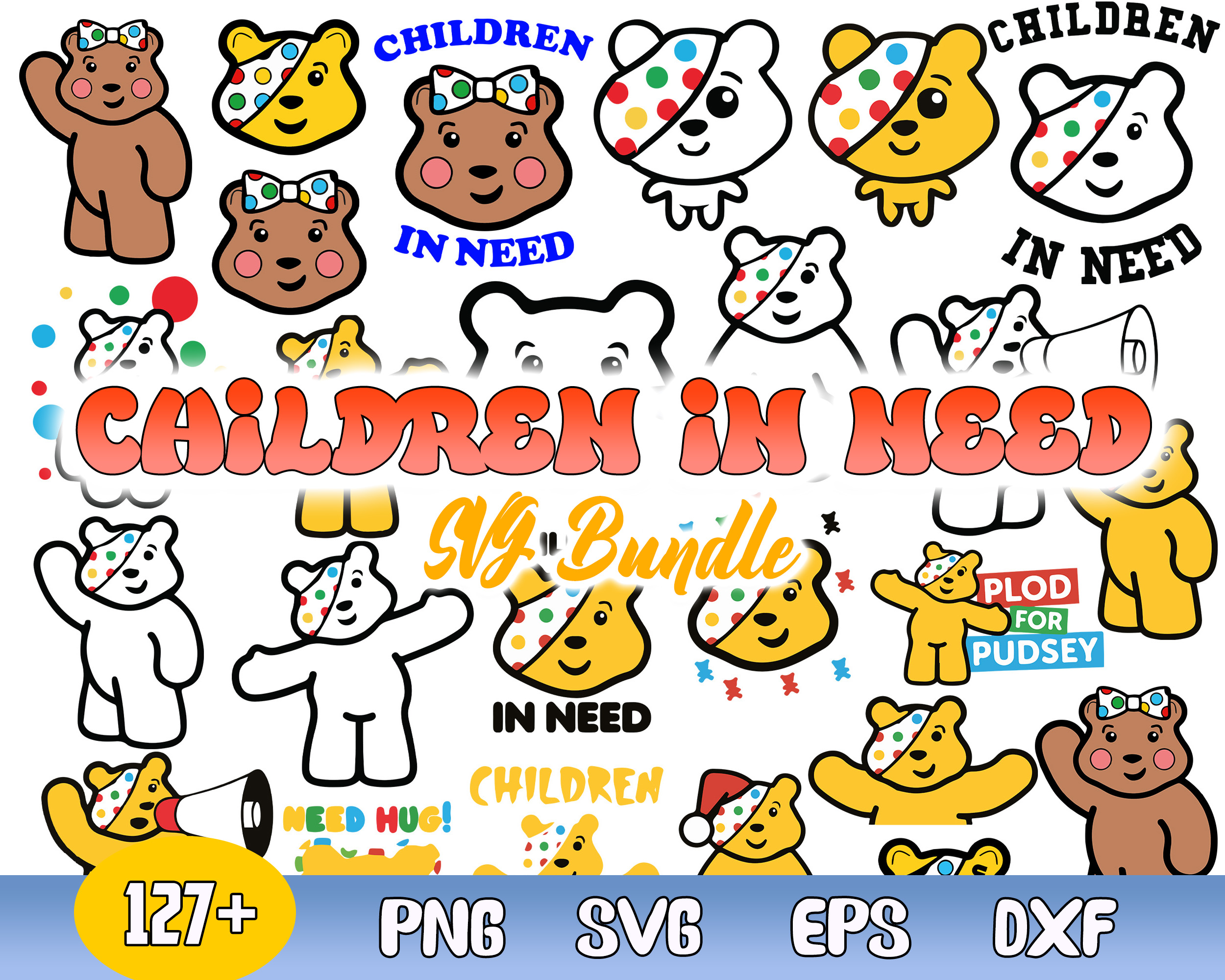 Children In Need Bundle Svg, Pudsey Bear Svg, Red Nose Day, | Inspire ...
