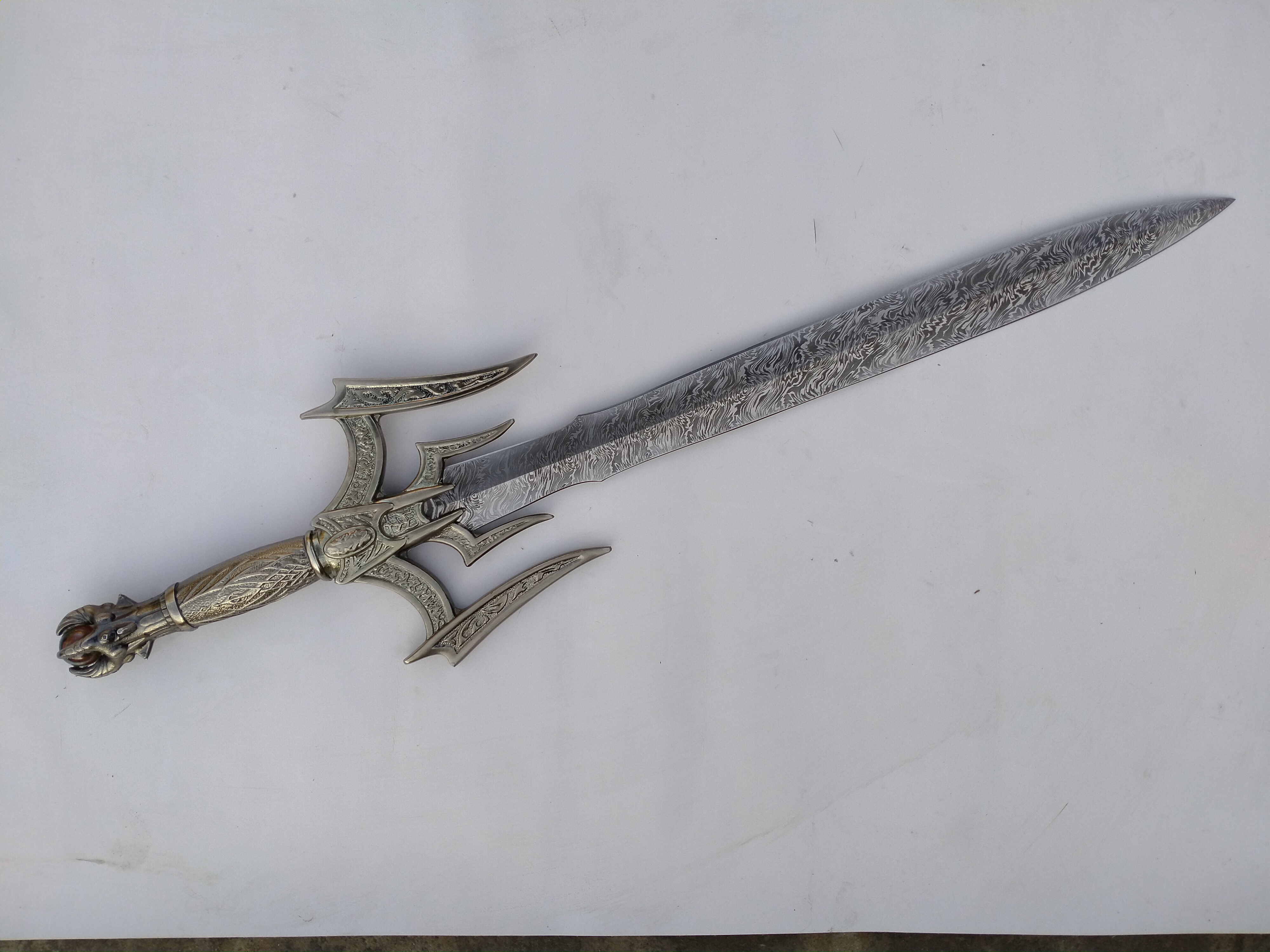 Damascus Steel Double Edge 33 inches Sword, Battle Ready Wit | Inspire ...