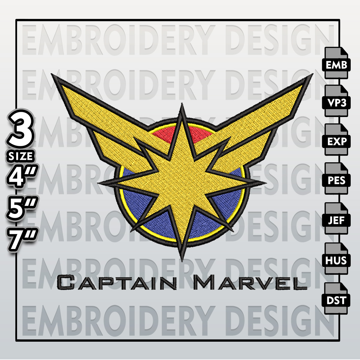 Captain Marvel Embroidery Designs, Captain Logo Embroidery | Inspire Uplift