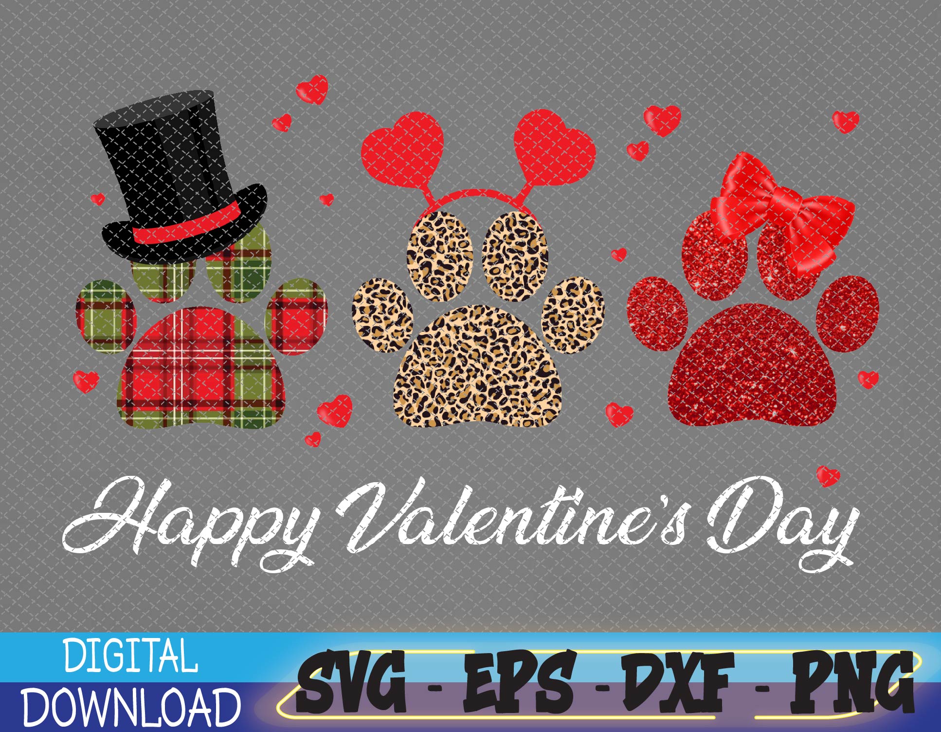 Valentine Paws, Dog Lover, Paw Print Svg, Eps, Png, Dxf, Dig - Inspire ...