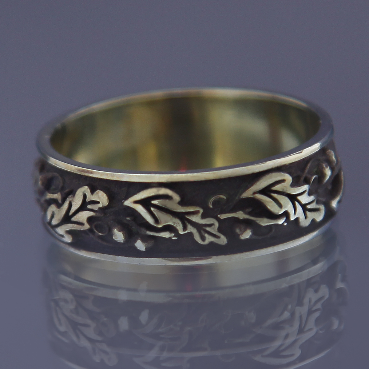 Titanium ring with oak branch | Inspire Uplift
