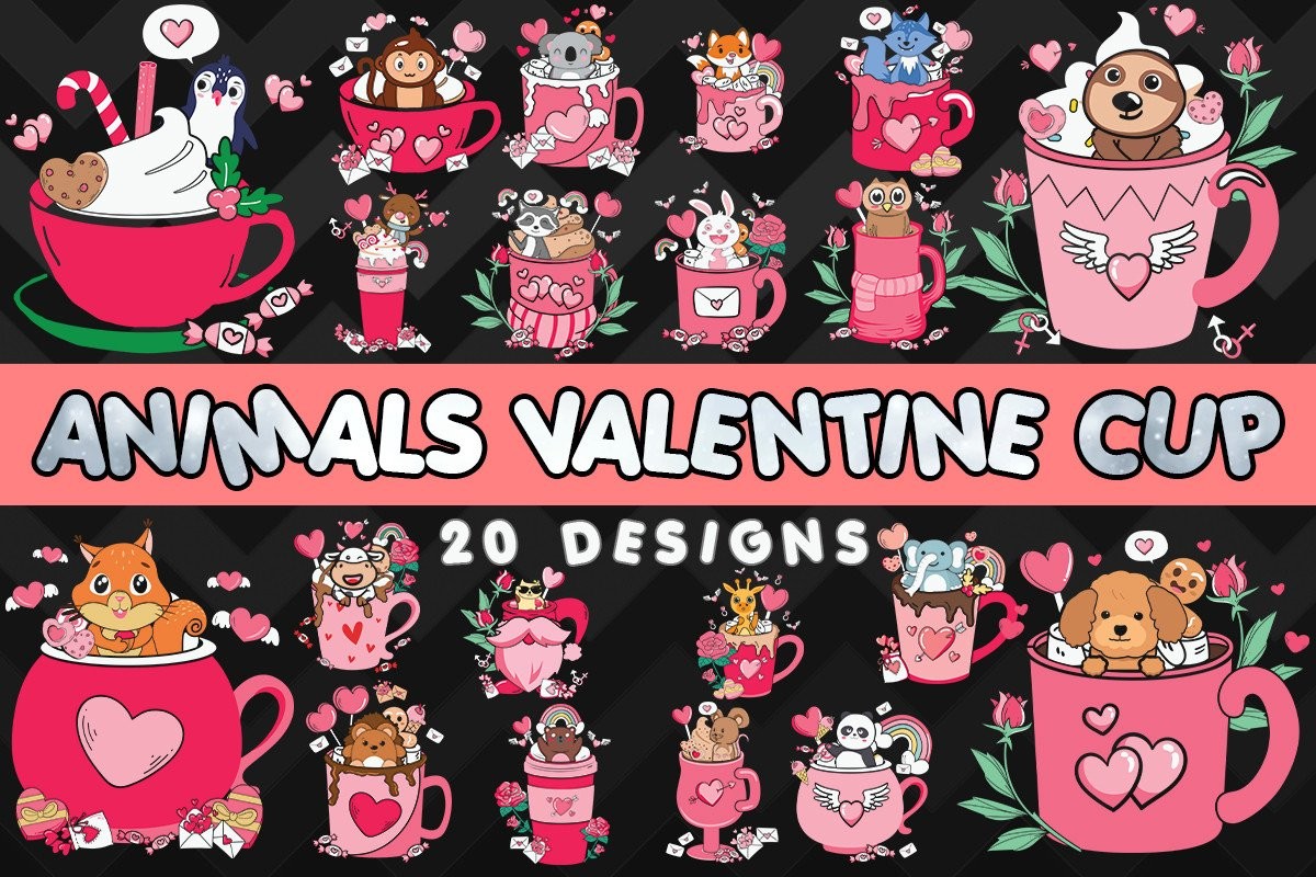Valentine Cute Animals in Cup Bundle - SVG, PNG, DXF, EPS Fi | Inspire ...