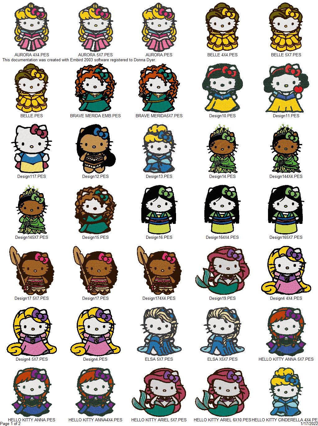 Collection HELLO KITTY DISNEY PRINCESS Embroidery Machine De - Inspire ...