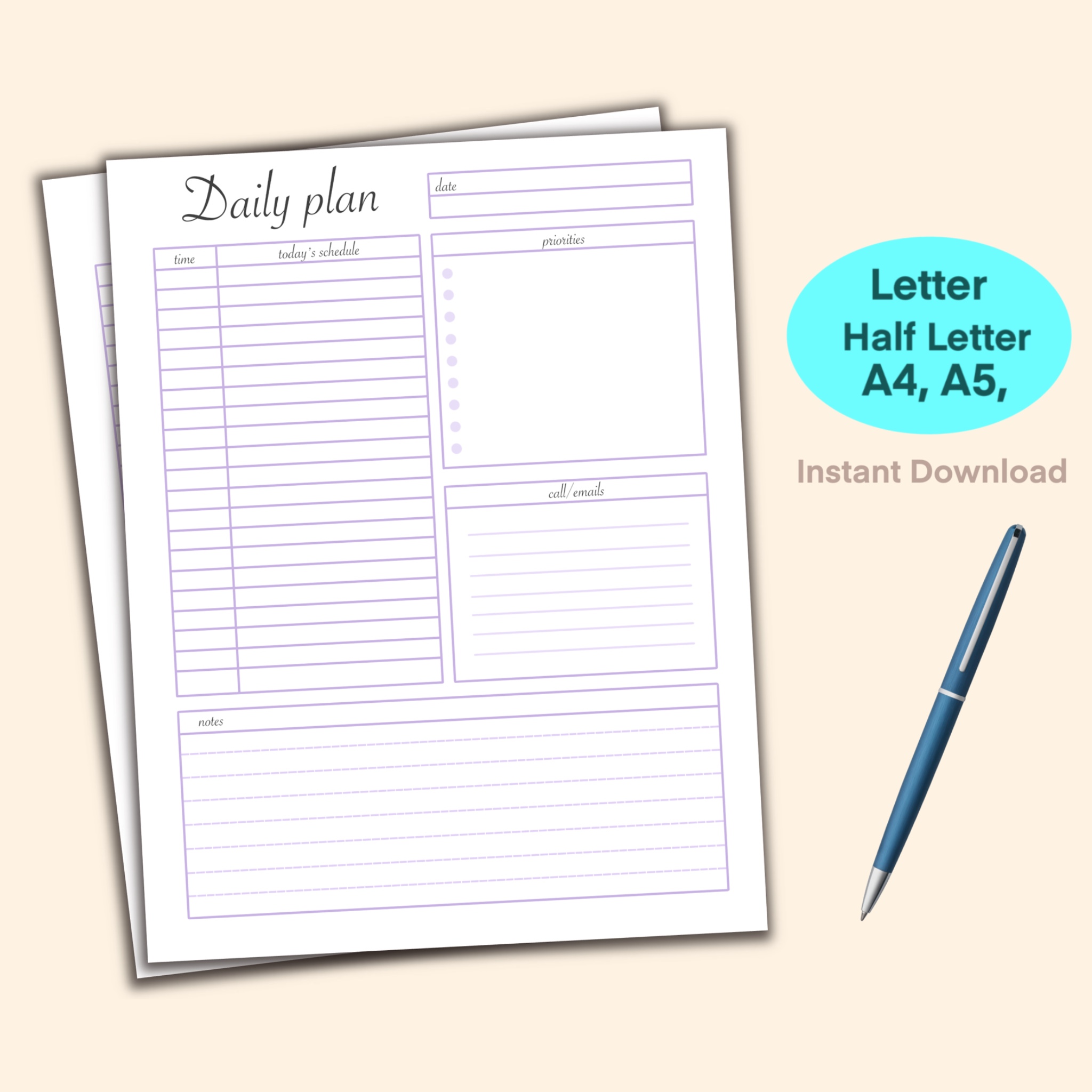 Daily Planner, Printable Daily Planner, Daily Checklist, Dai | Inspire ...