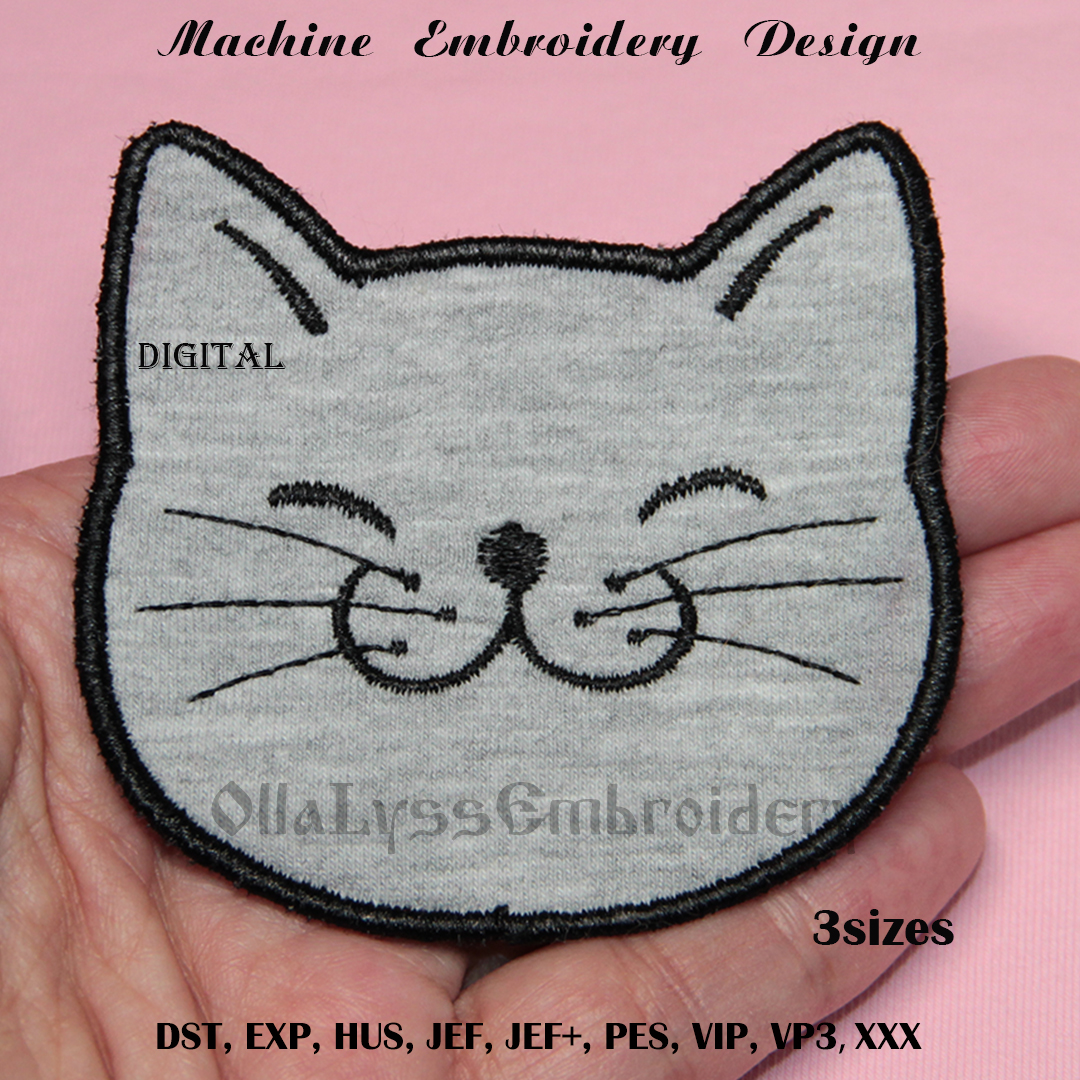 Cat face applique machine embroidery design | Inspire Uplift