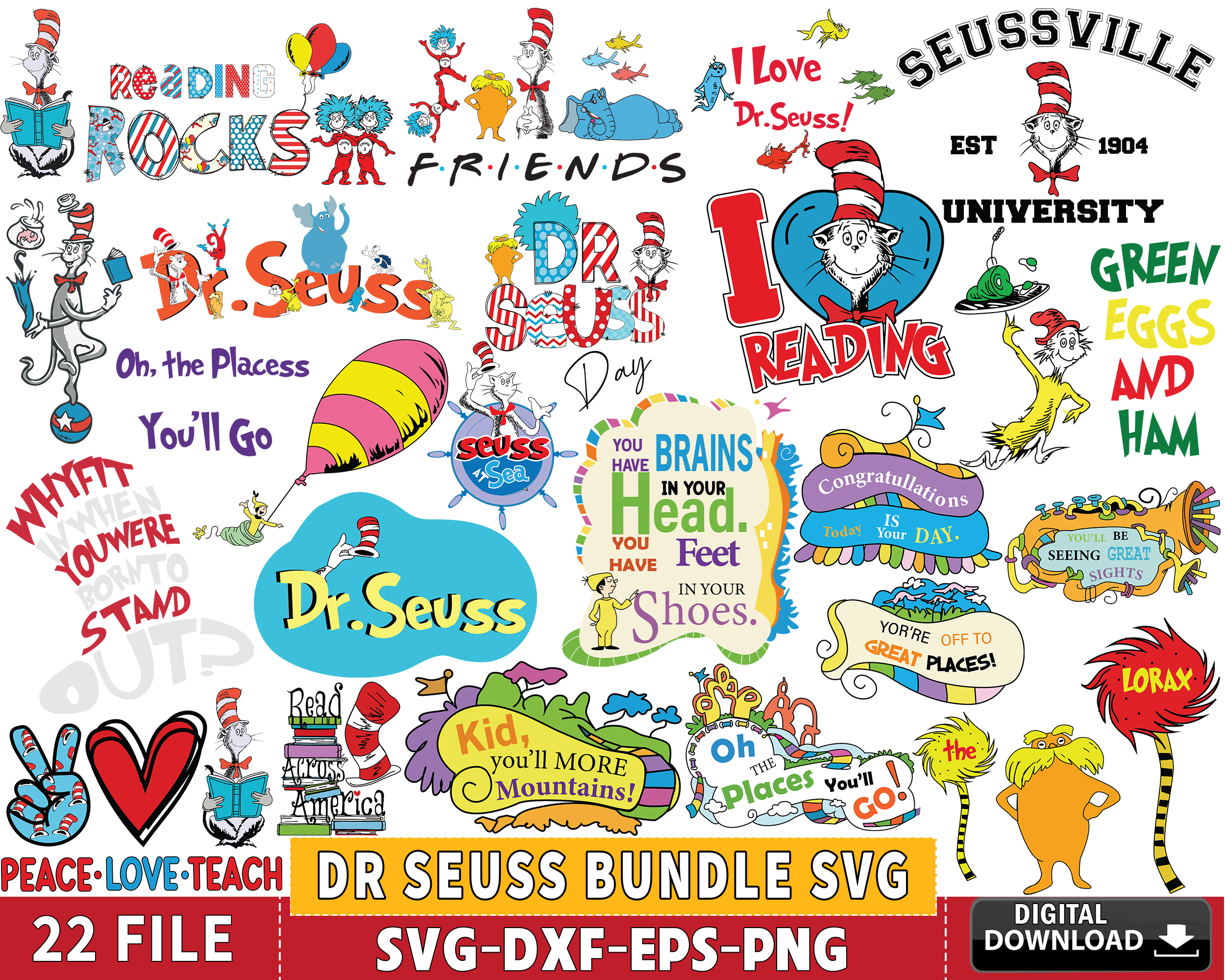 22 files Dr Seuss svg eps dxf png, Mega Dr Seuss bundle SVG, | Inspire ...