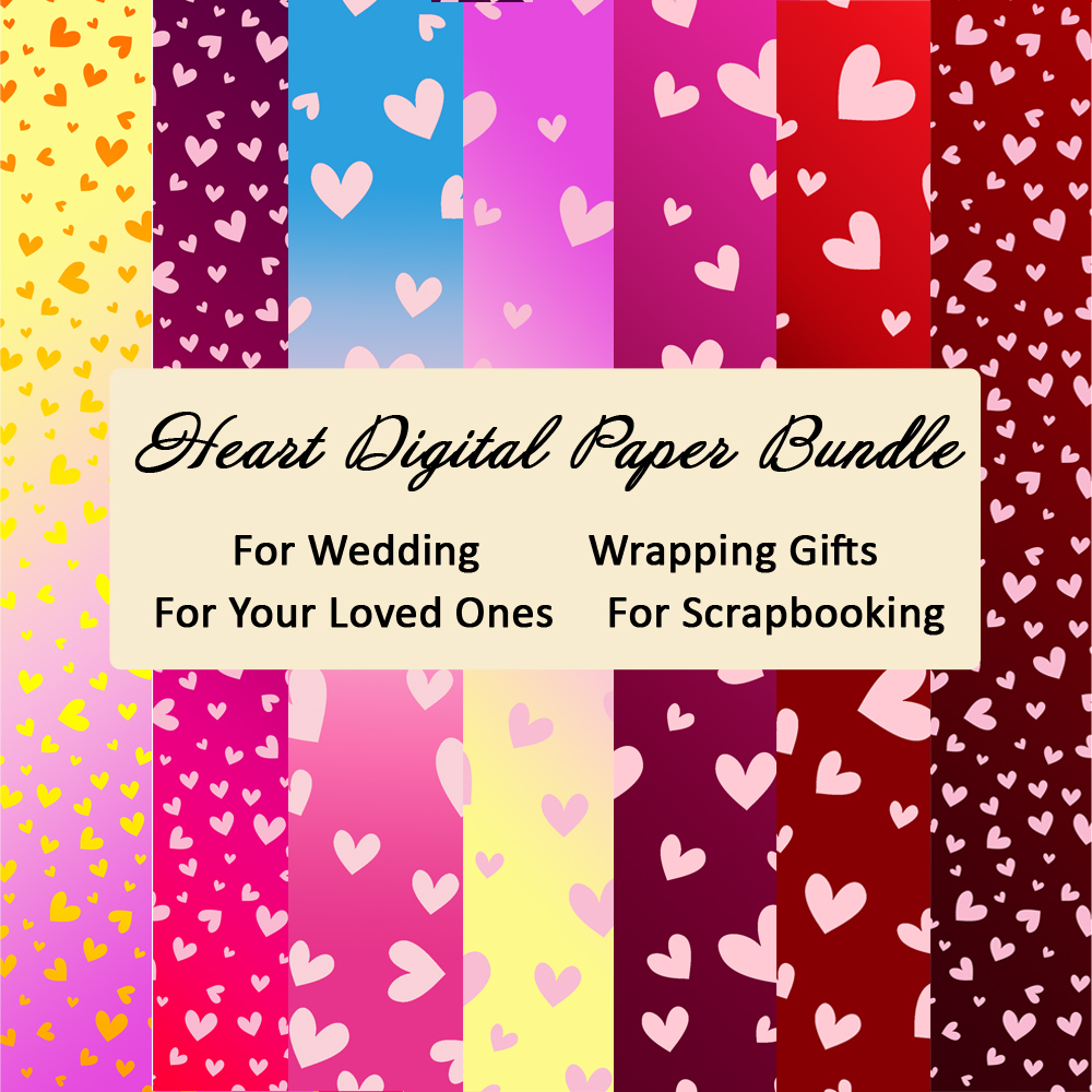 Heart Digital Paper Bundle 7 PNG For Gifts, Wedding | Inspire Uplift