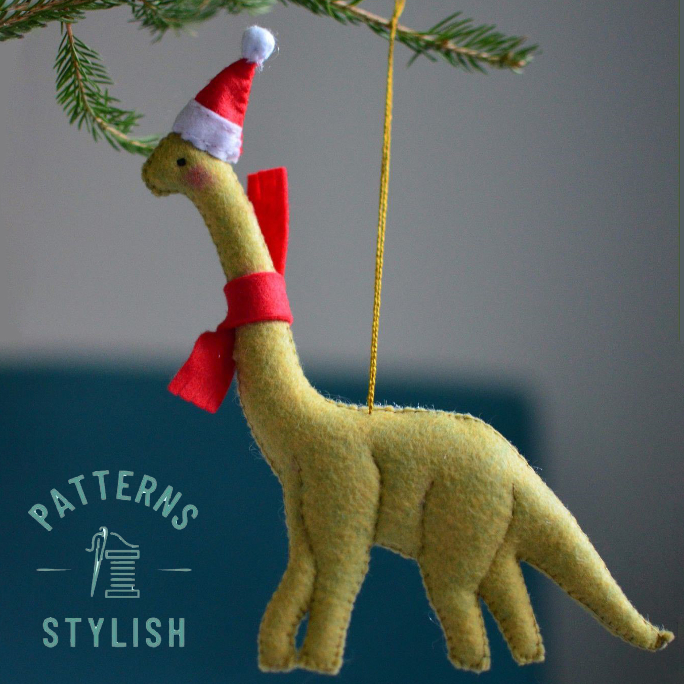 Dinosaur with Santa hat Christmas ornament PDF sewing patter | Inspire ...