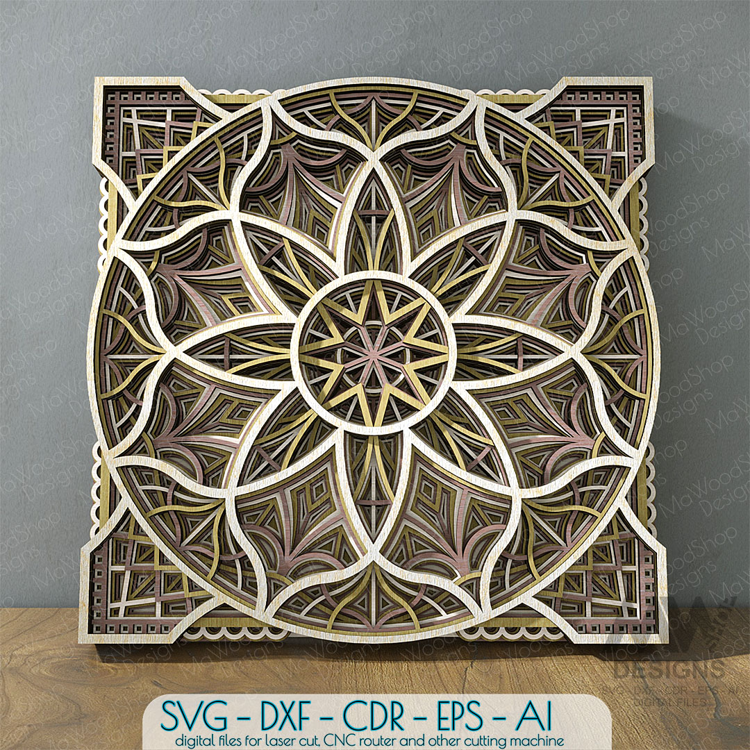 Laser cut Mandala svg dxf, Layered Mandala file, Glowforge M | Inspire ...