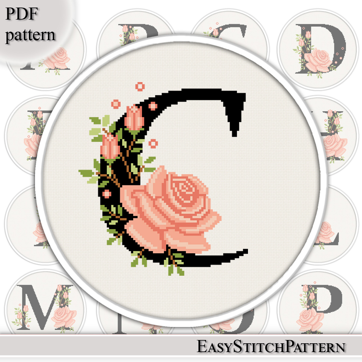 Monogram cross stitch pattern Letter C cross stitch Name | Inspire Uplift