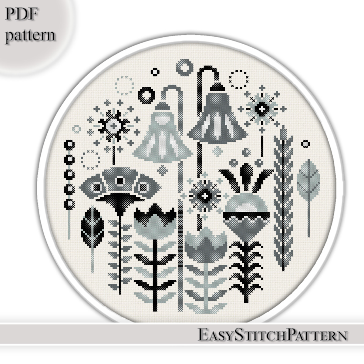 Abstract Flowers cross stitch pattern Scandi cross stitch | Inspire Uplift