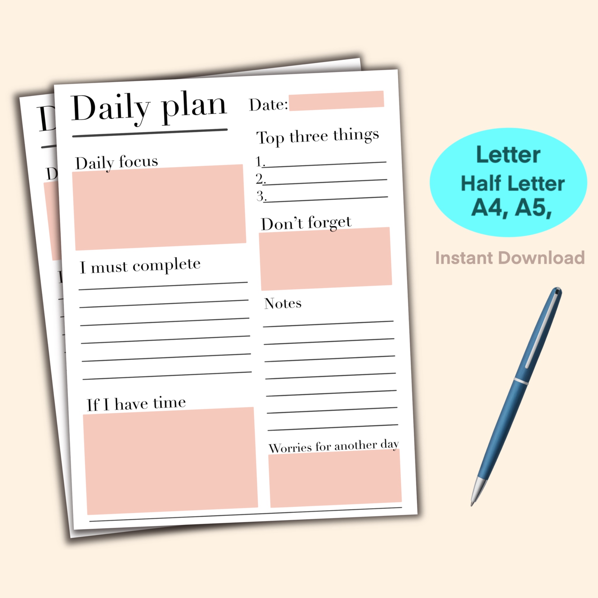 Daily Planner, Printable Daily Planner, Daily Checklist, Dai | Inspire ...