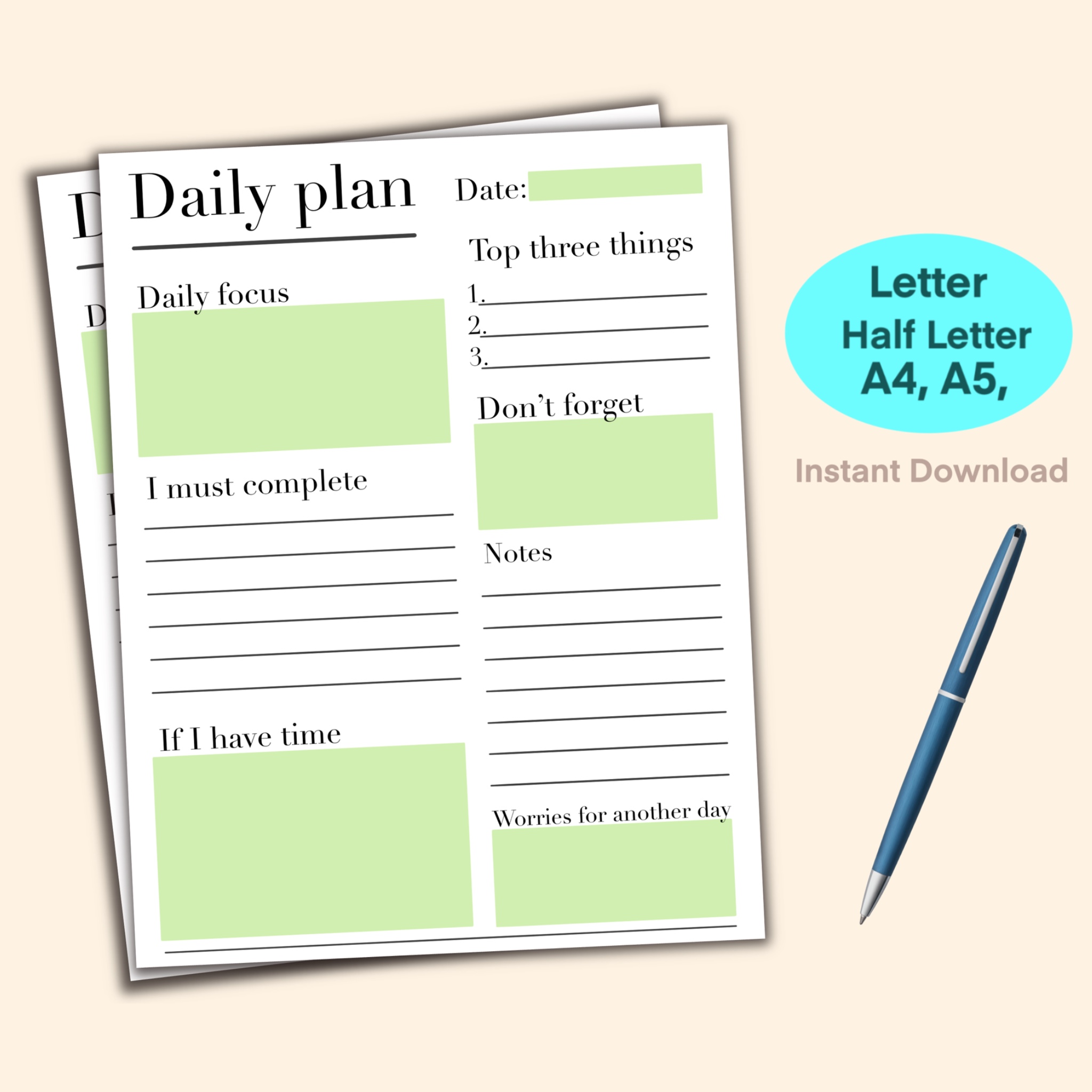 Daily Planner, Printable Daily Planner, Daily Checklist, Dai | Inspire ...