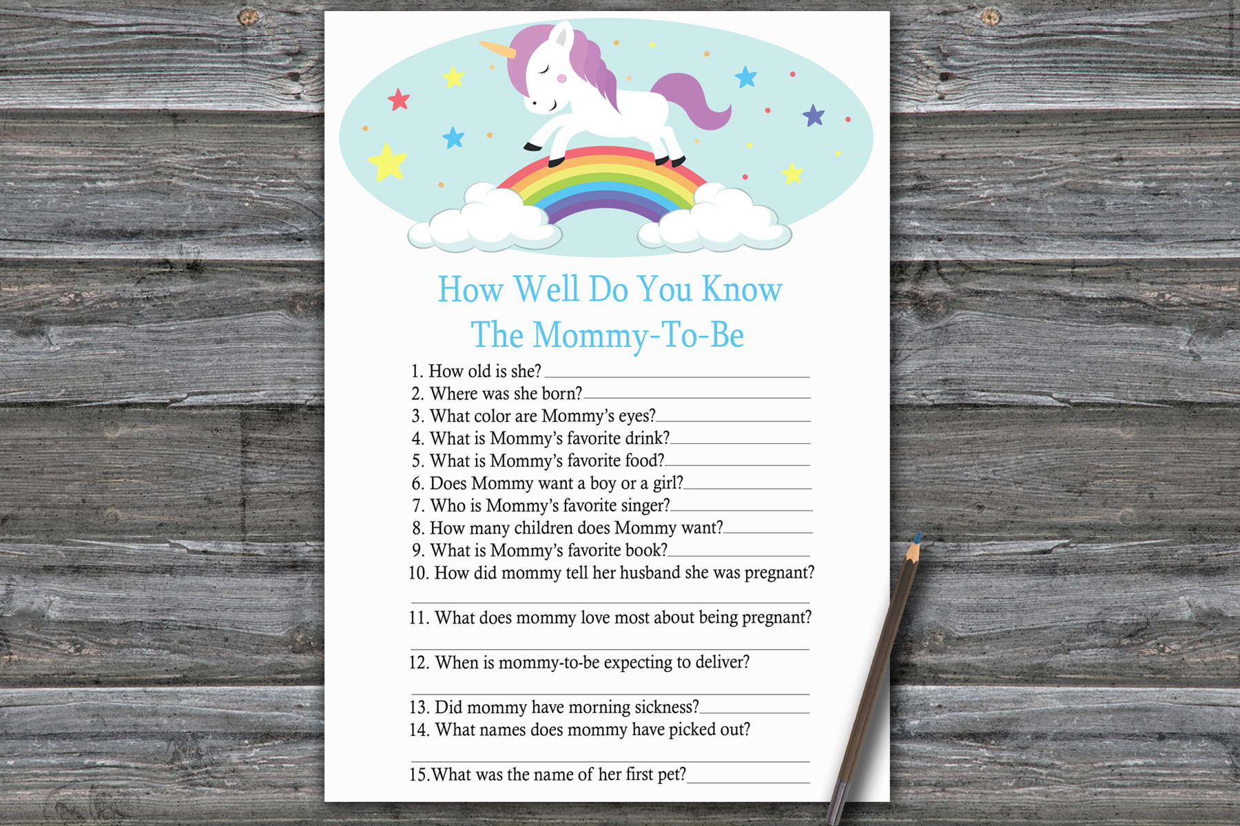 Unicorn How well do you know baby shower game card,Rainbow B | Inspire ...