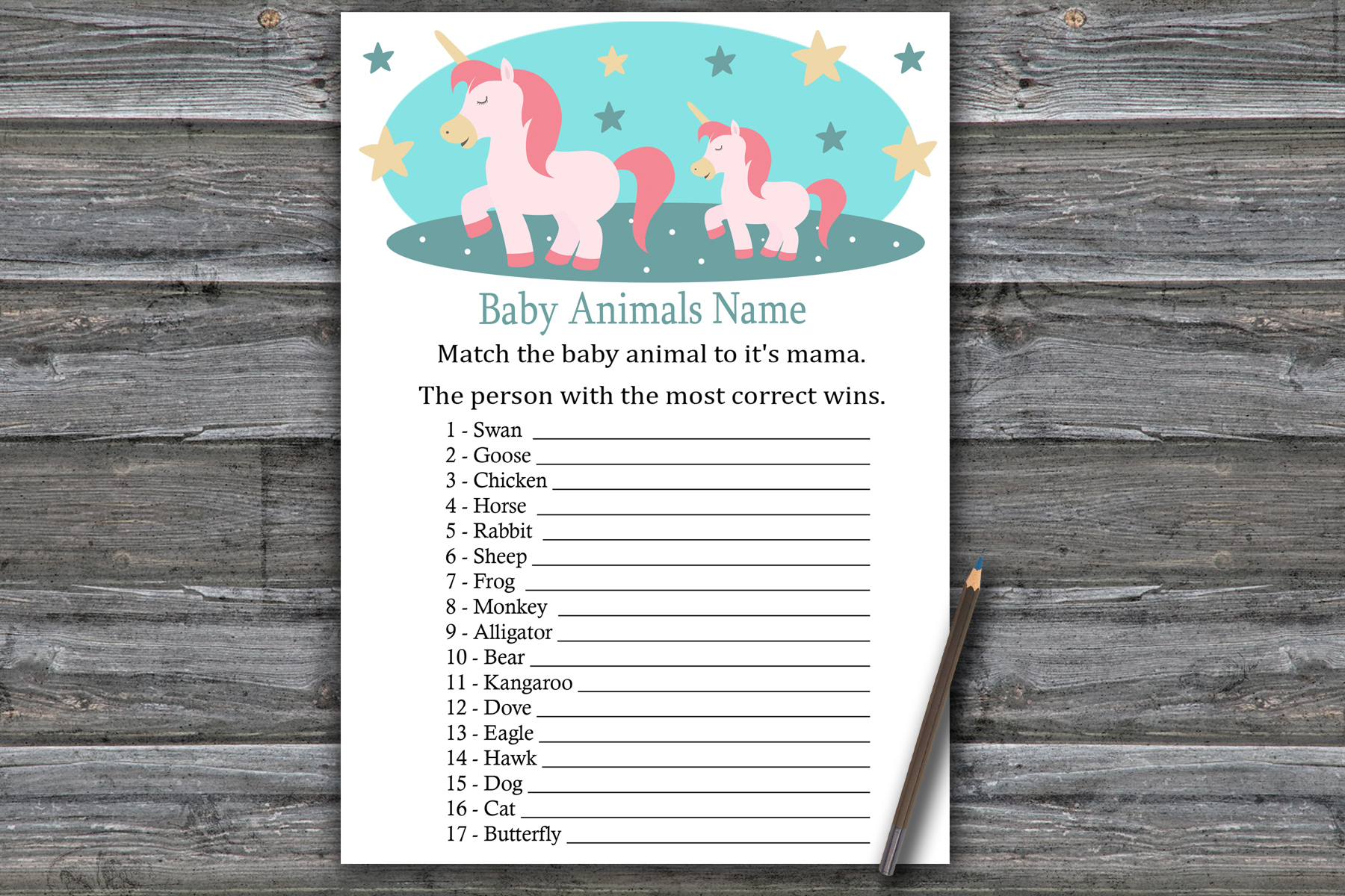 Rainbow Unicorn Baby animals name game card,Unicorn Baby sho | Inspire ...