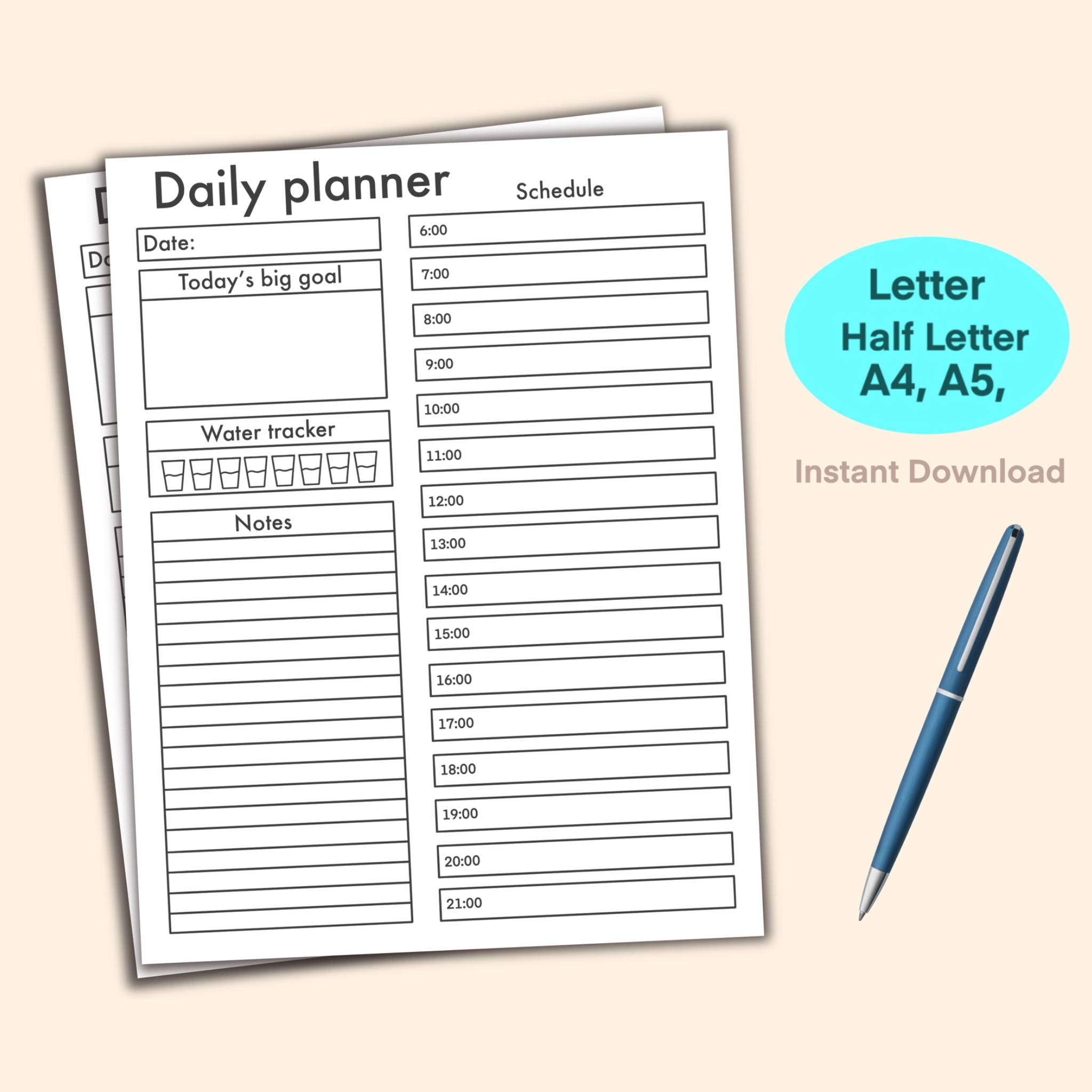 Daily Planner, Printable Daily Planner, Daily Checklist, Dai | Inspire ...