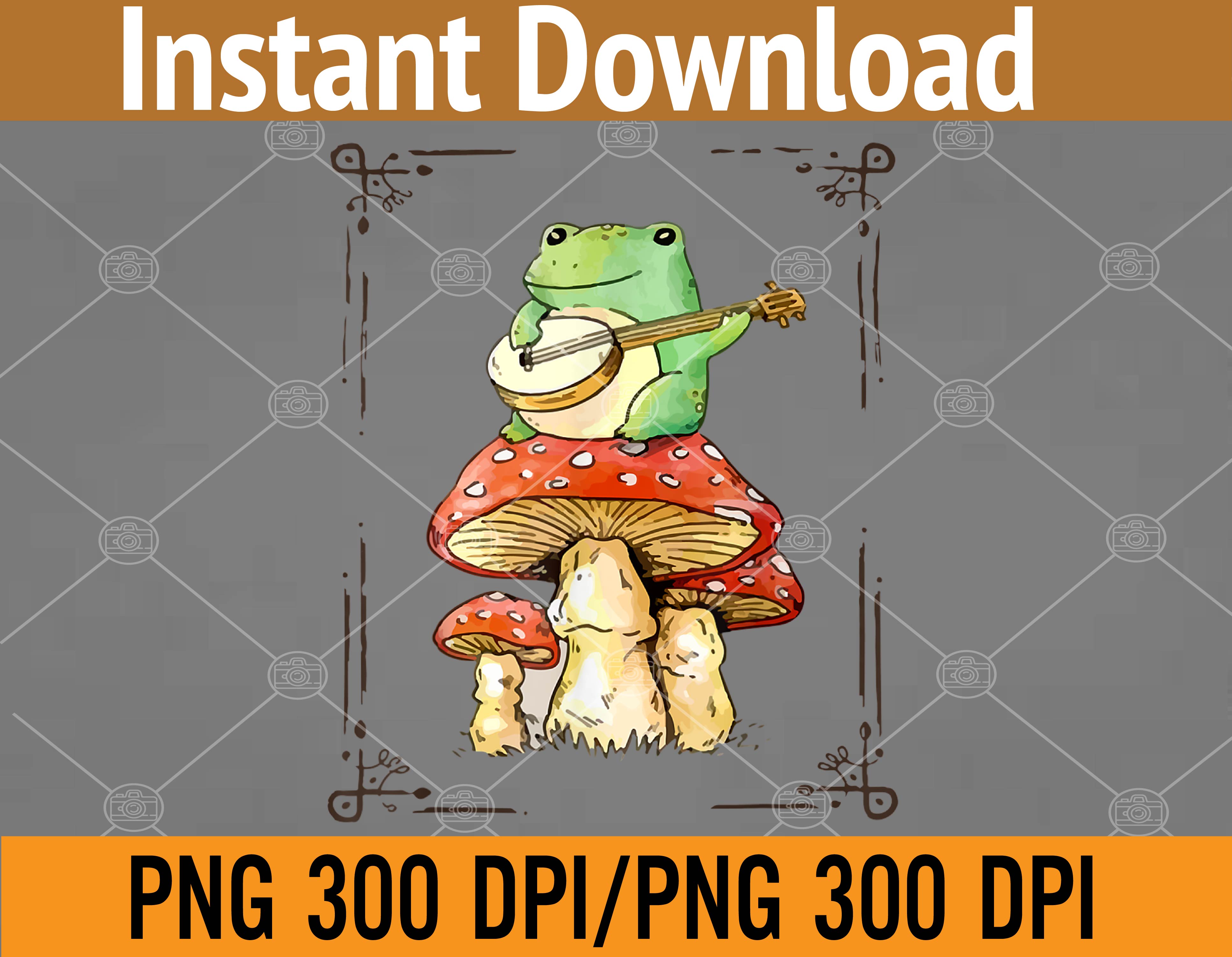 Cottagecore Aesthetic Frog Playing Banjo on Mushroom Cute Sv - Inspire ...