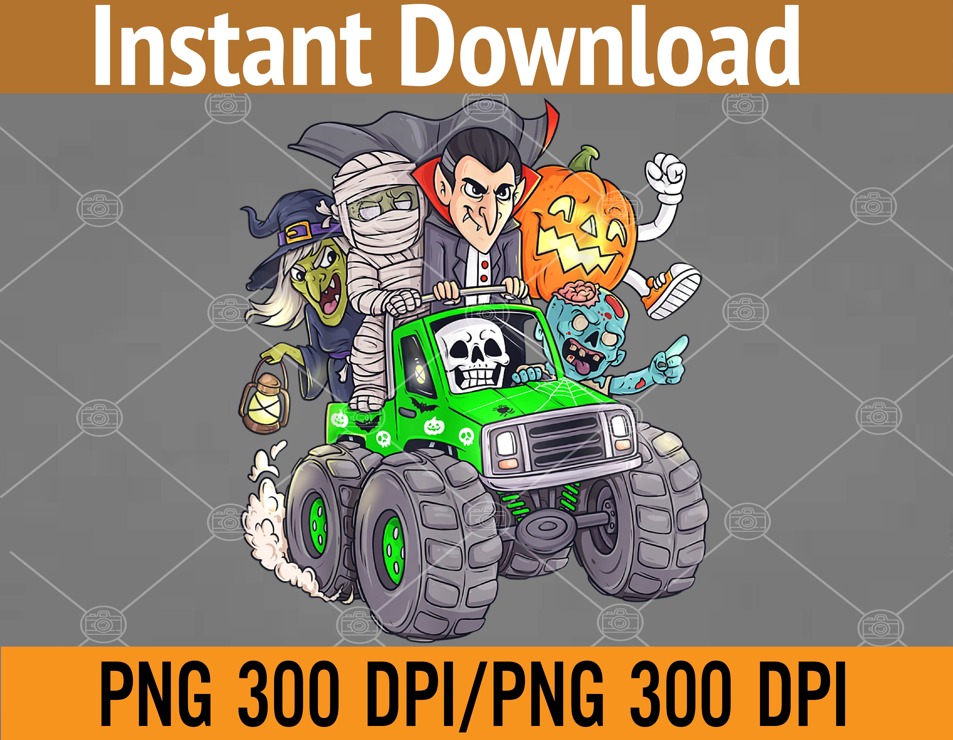 Halloween Skeleton Zombie Monster Truck Vampire PNG, Digital - Inspire ...