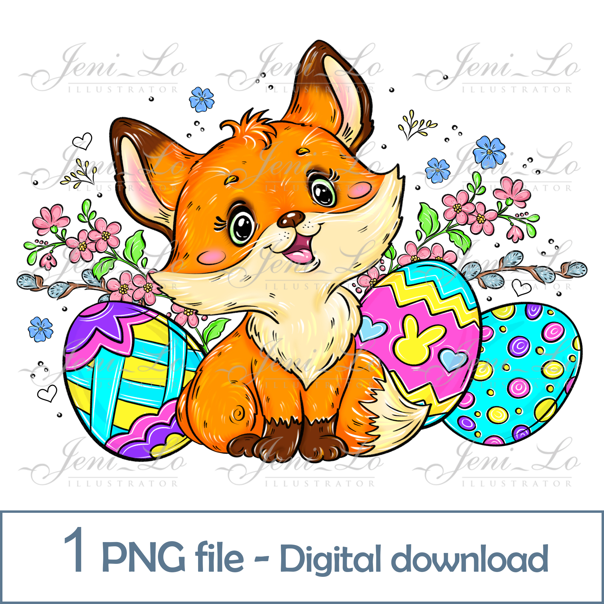 Cute Baby fox PNG file Easter eggs clipart Happy Easter | Inspire Uplift