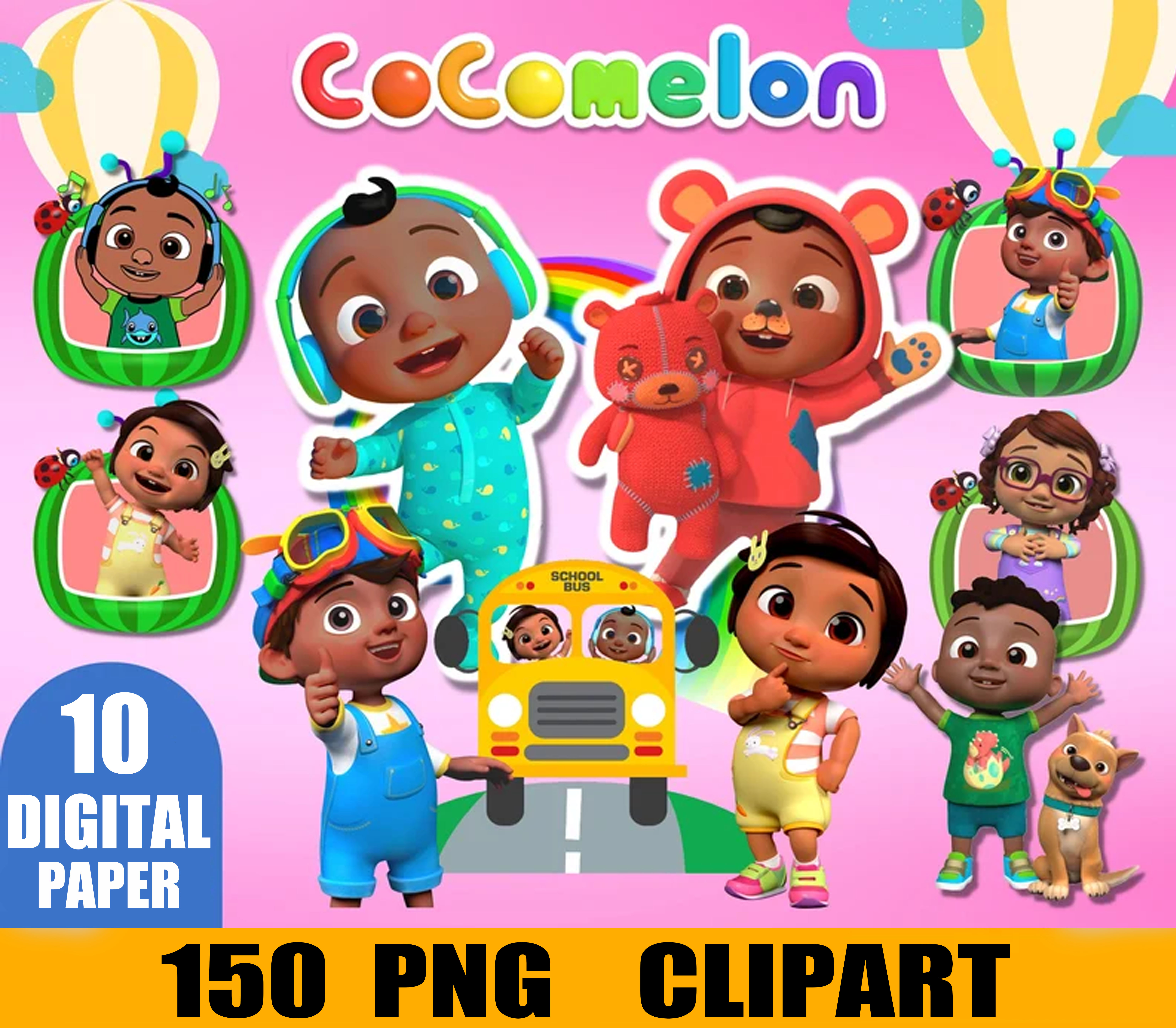 Cocomelon 10 Digital Paper, 150 Png Clipart Download - Inspire Uplift