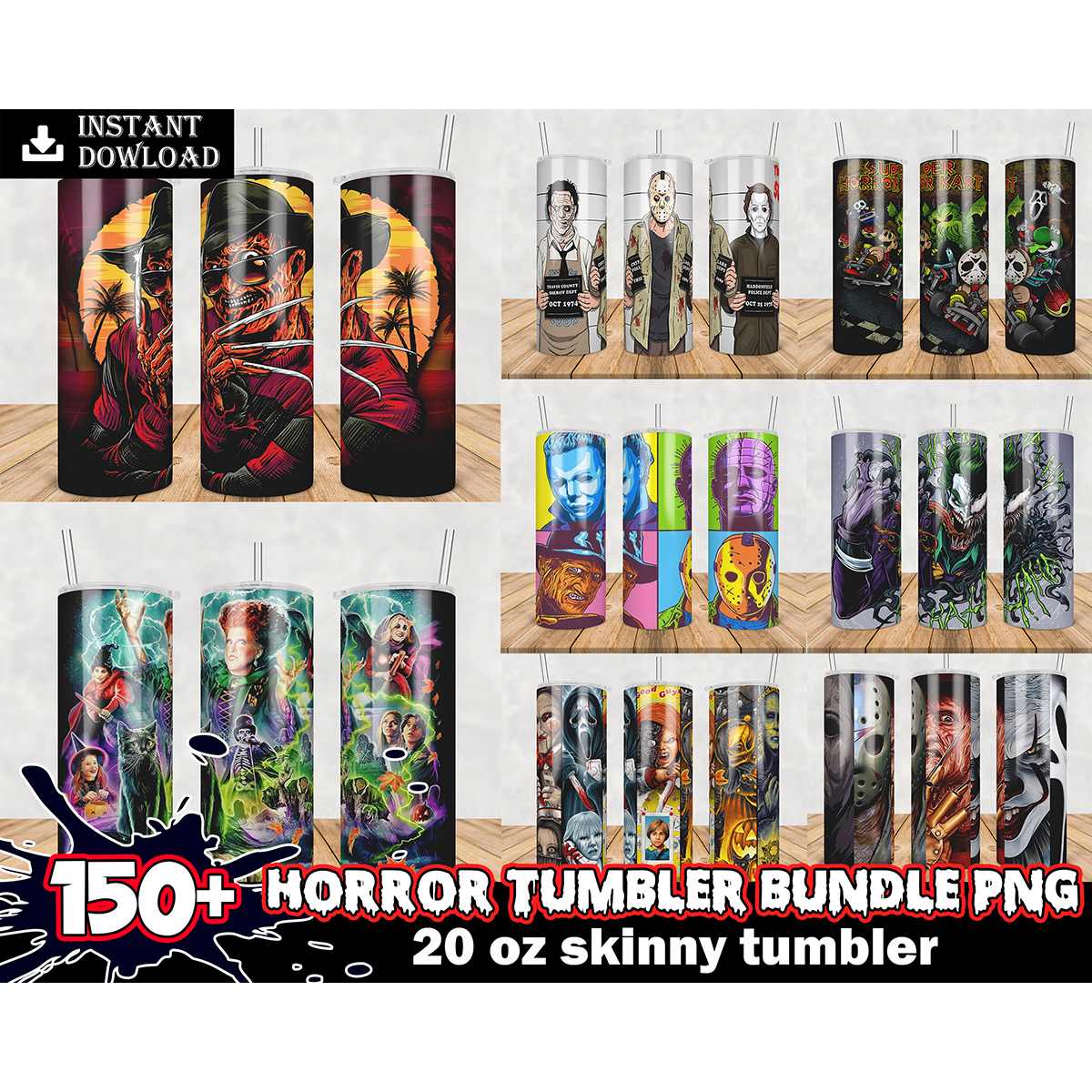 150 Horror Sublimation Design Bundle Tumbler, Straight, Tape | Inspire ...