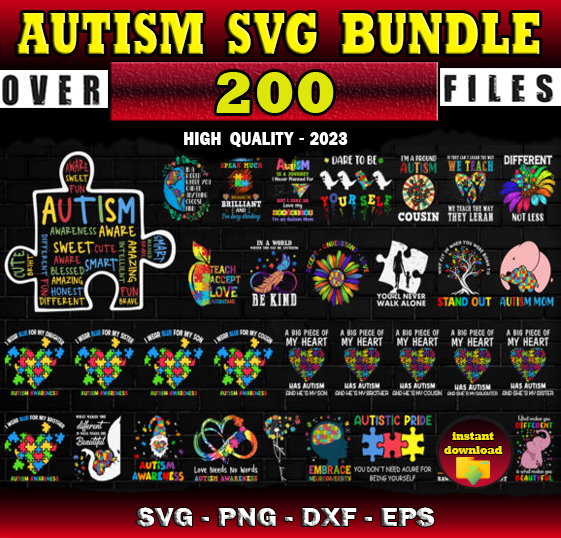 200 AUTISM SVG BUNDLE - SVG, PNG, DXF, EPS Files For Print A - Inspire ...