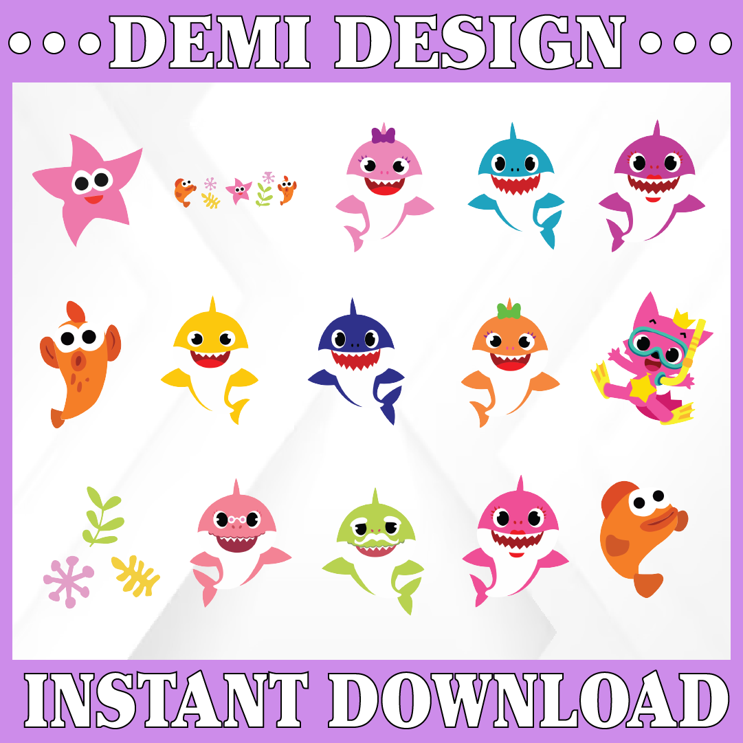 9 Family Sharks Character SVG With Pink Pong And Friends SVG | Inspire ...