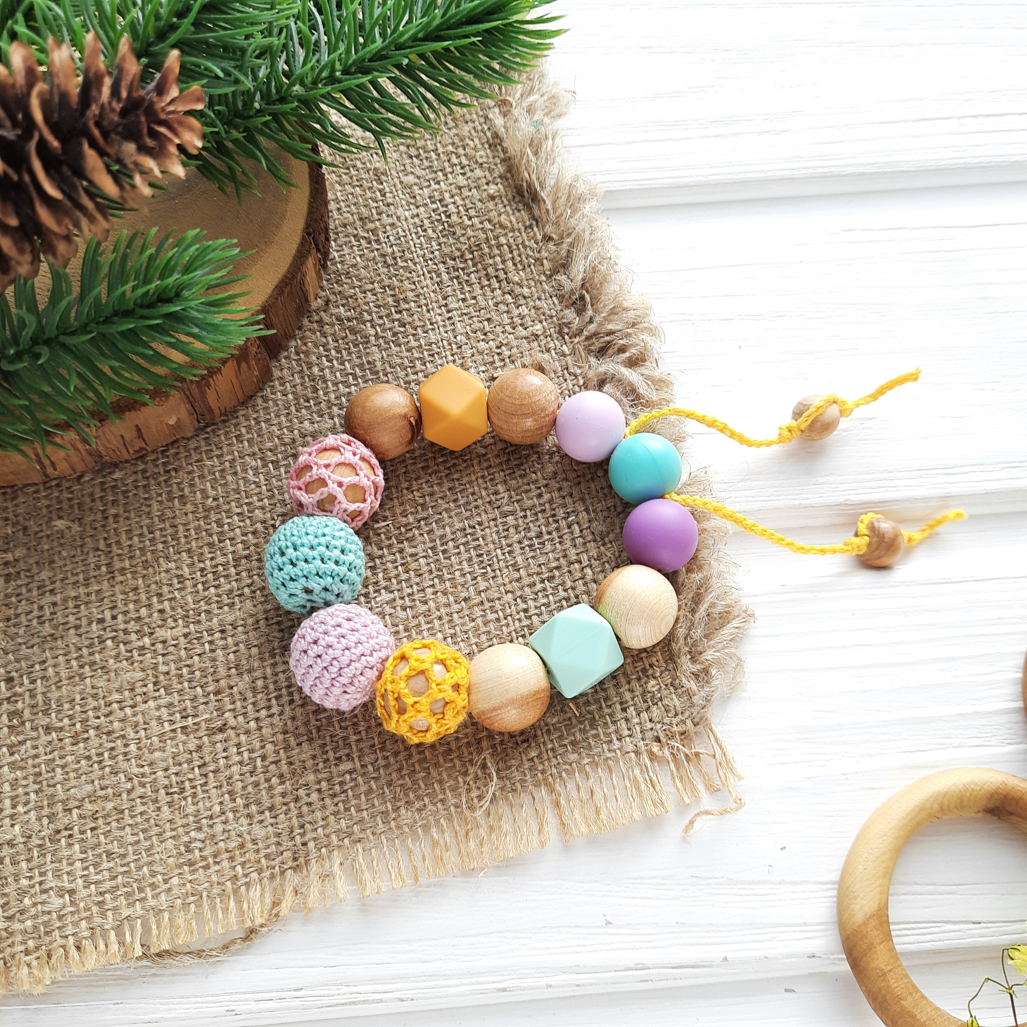Wooden sensory toy - crochet beaded stim teething ring, brac - Inspire ...