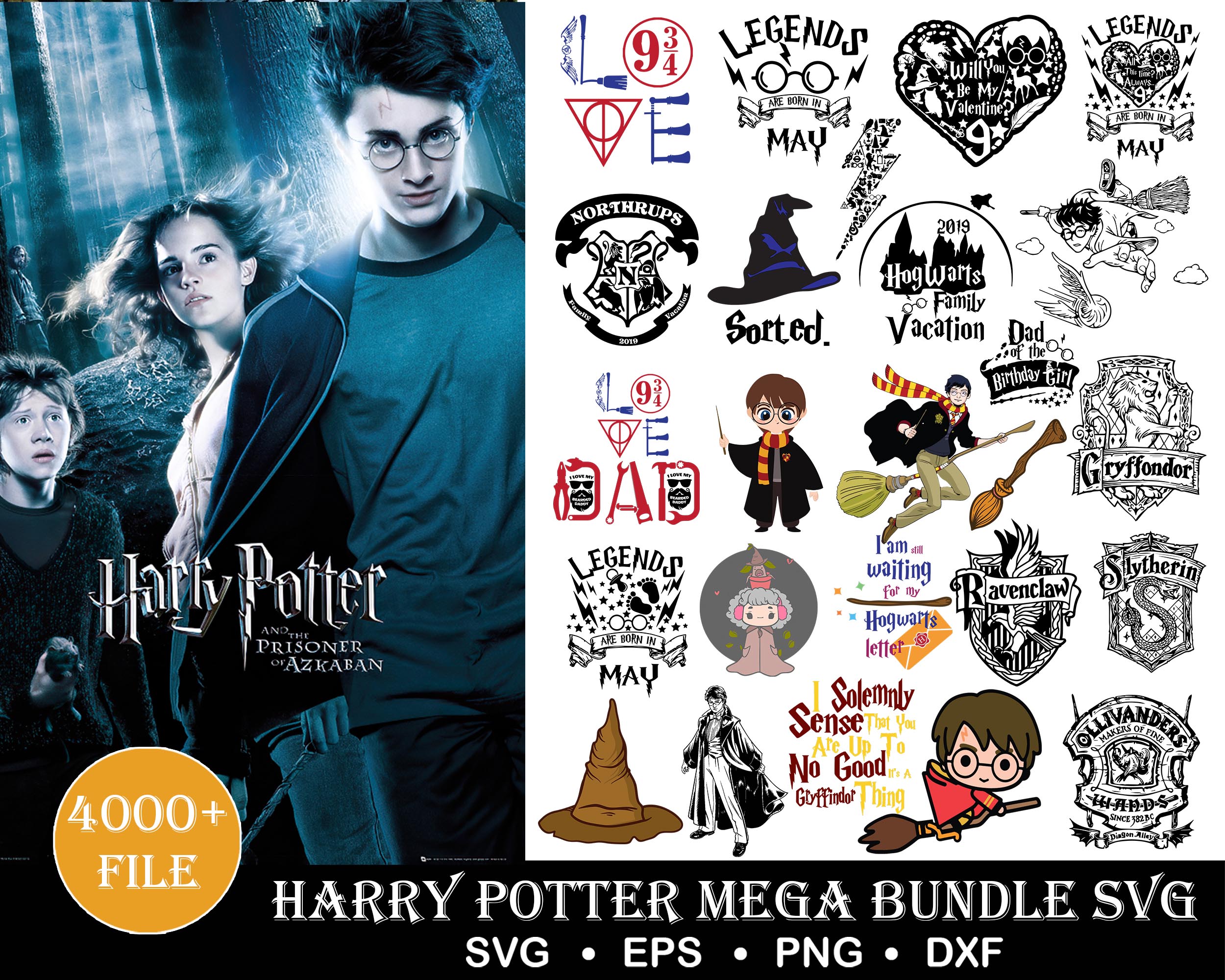 4000 file Harry Potter svg eps dxf png, Harry Potter bundle | Inspire ...