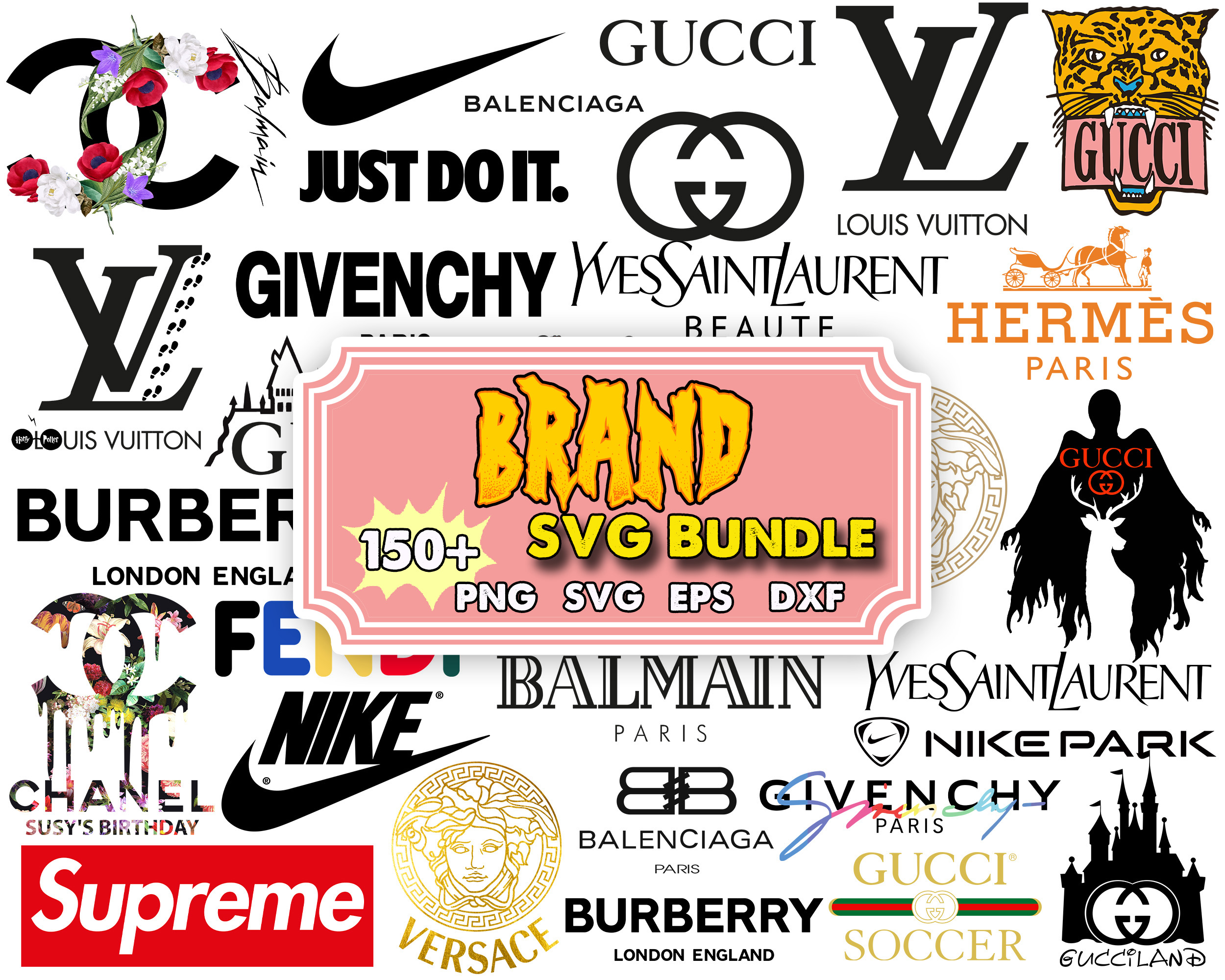 150 Logo Brand Bundle Svg, Fashion Brand Svg,Famous Brand Sv | Inspire ...