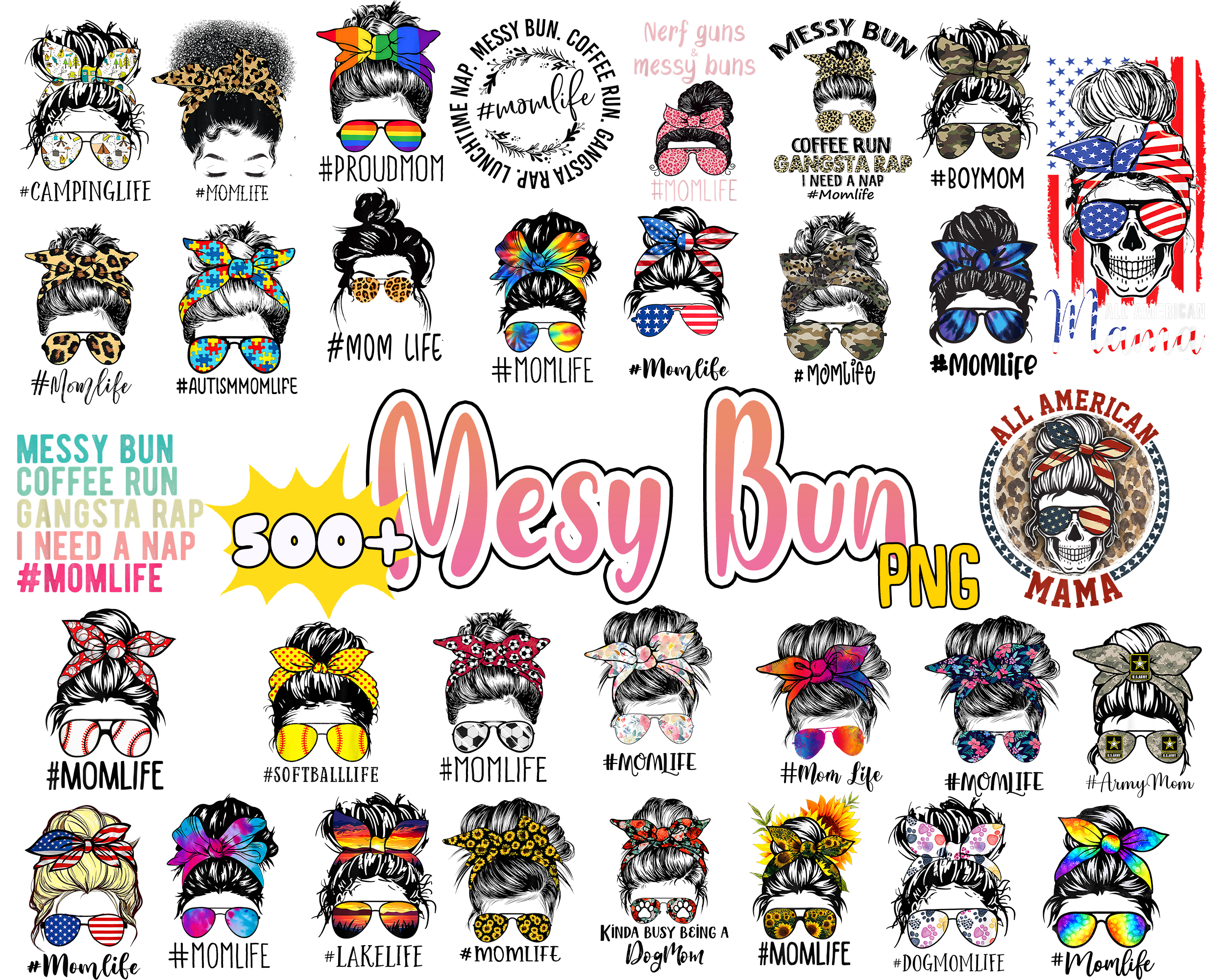 260 Messy Bun Sublimation Design Bundle, Messy Bun Bundle, M | Inspire ...