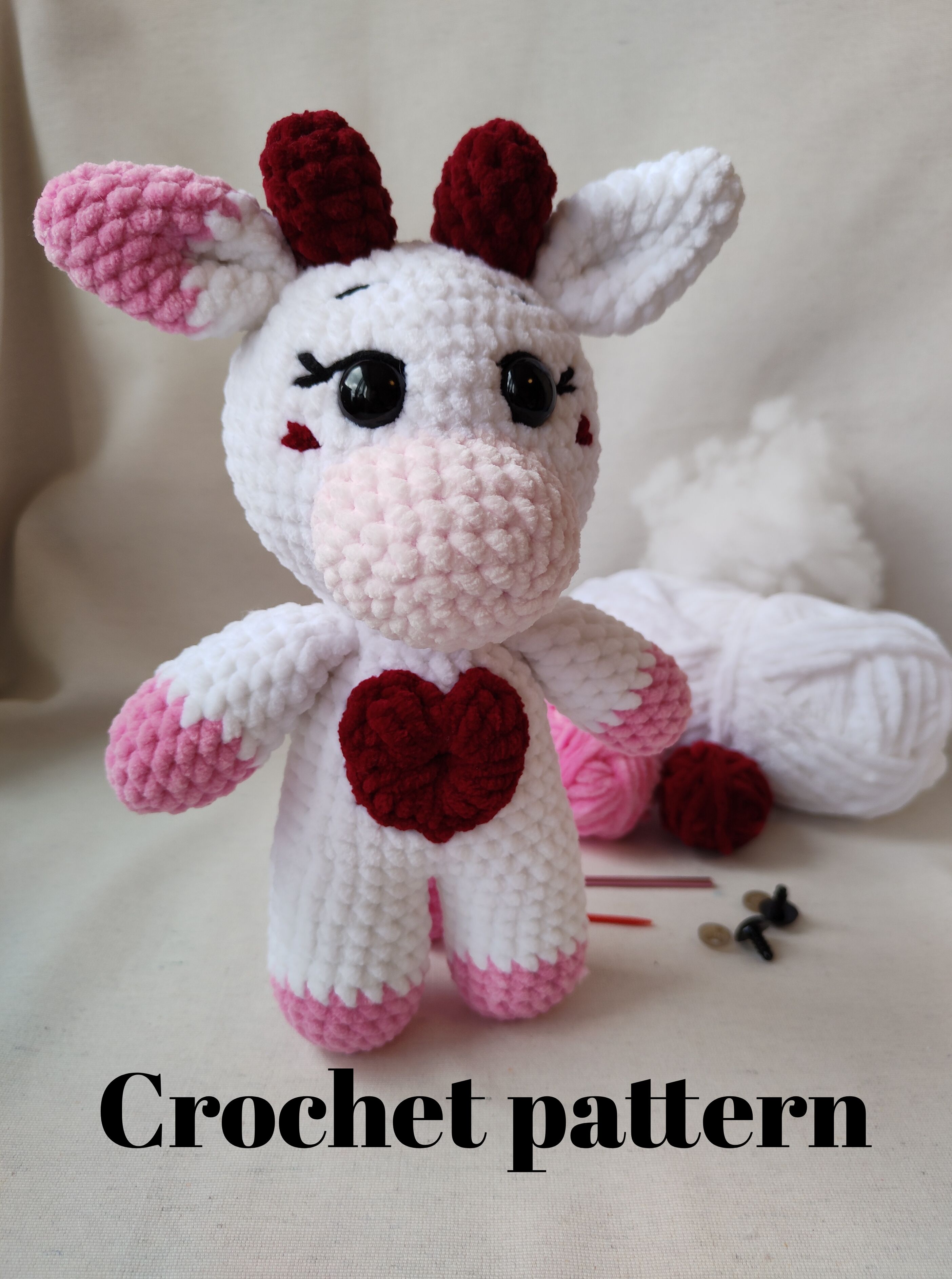 Crochet Cow pattern pdf, chunky pink cow plushies | Inspire Uplift