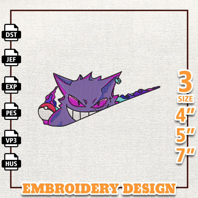 Gengar Nike Embroidery Design Digital Download Files | Inspire Uplift