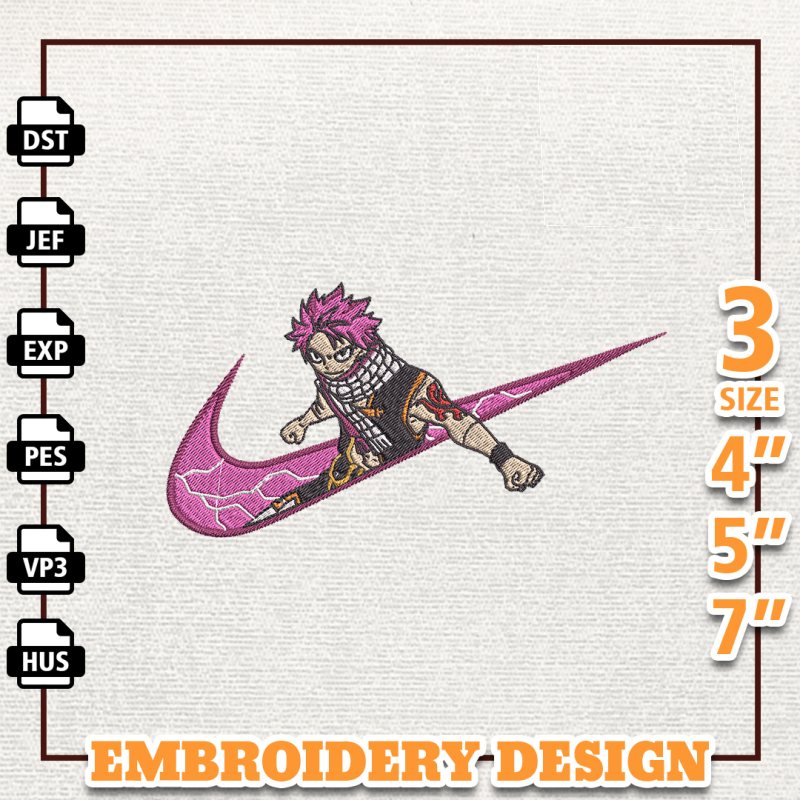 Nike Natsu Fairy Tail Embroidery Design Digital Download Fil | Inspire Uplift