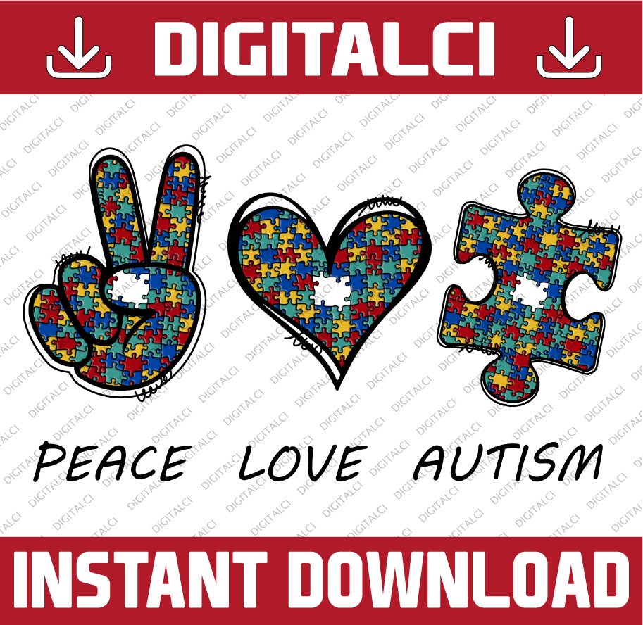 Peace Love Autism Png,Autism Awareness PNG,Autism Heart Png, | Inspire ...