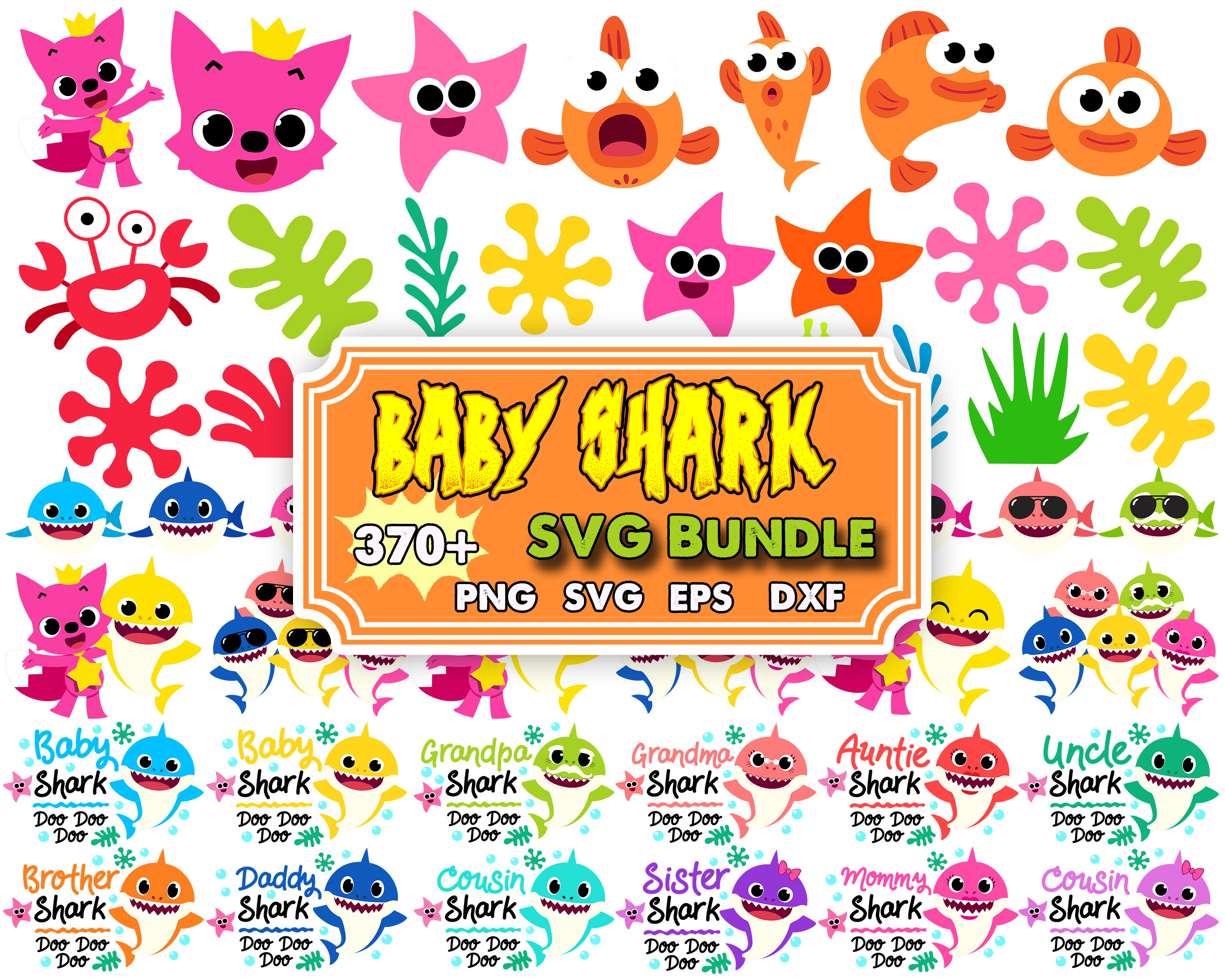 370 Bundle Baby Shark SVG, Baby Shark Clipart, Font, Baby Sh | Inspire ...