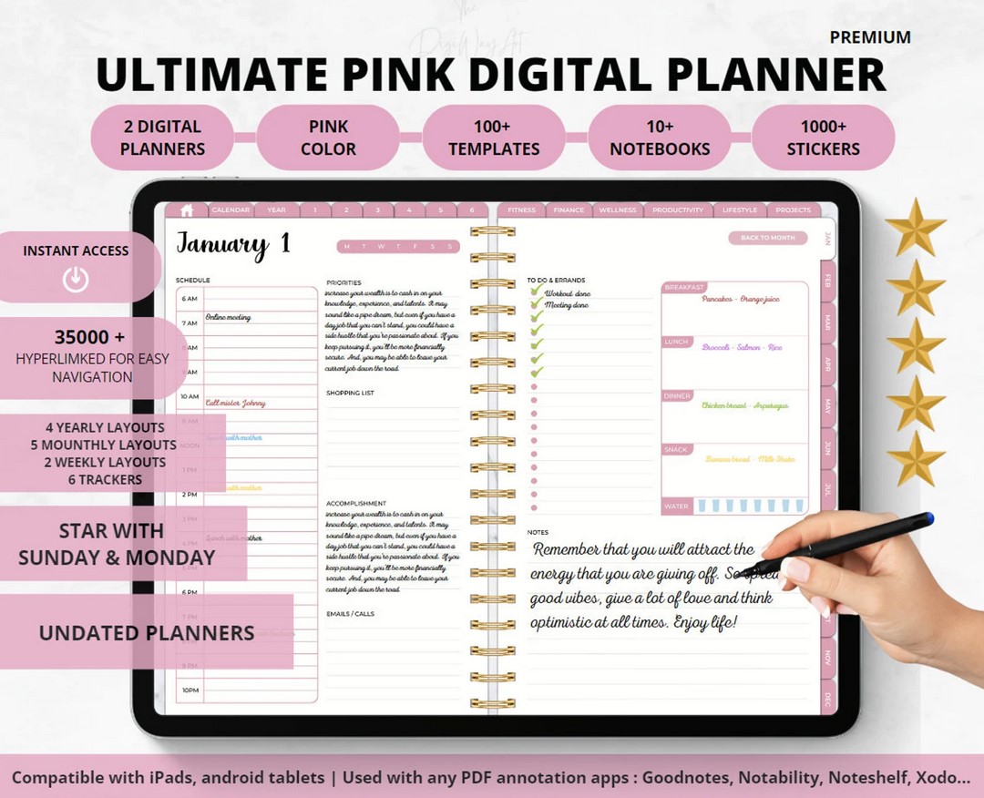 Digital Planner 2023 2024, Pink mode Planner, Undated Planne | Inspire ...