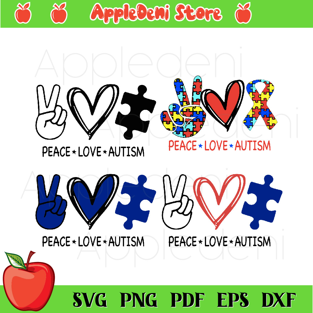 Peace Love Autism Bundle Svg, Autism Svg, Say Hi Hand Svg, H | Inspire ...