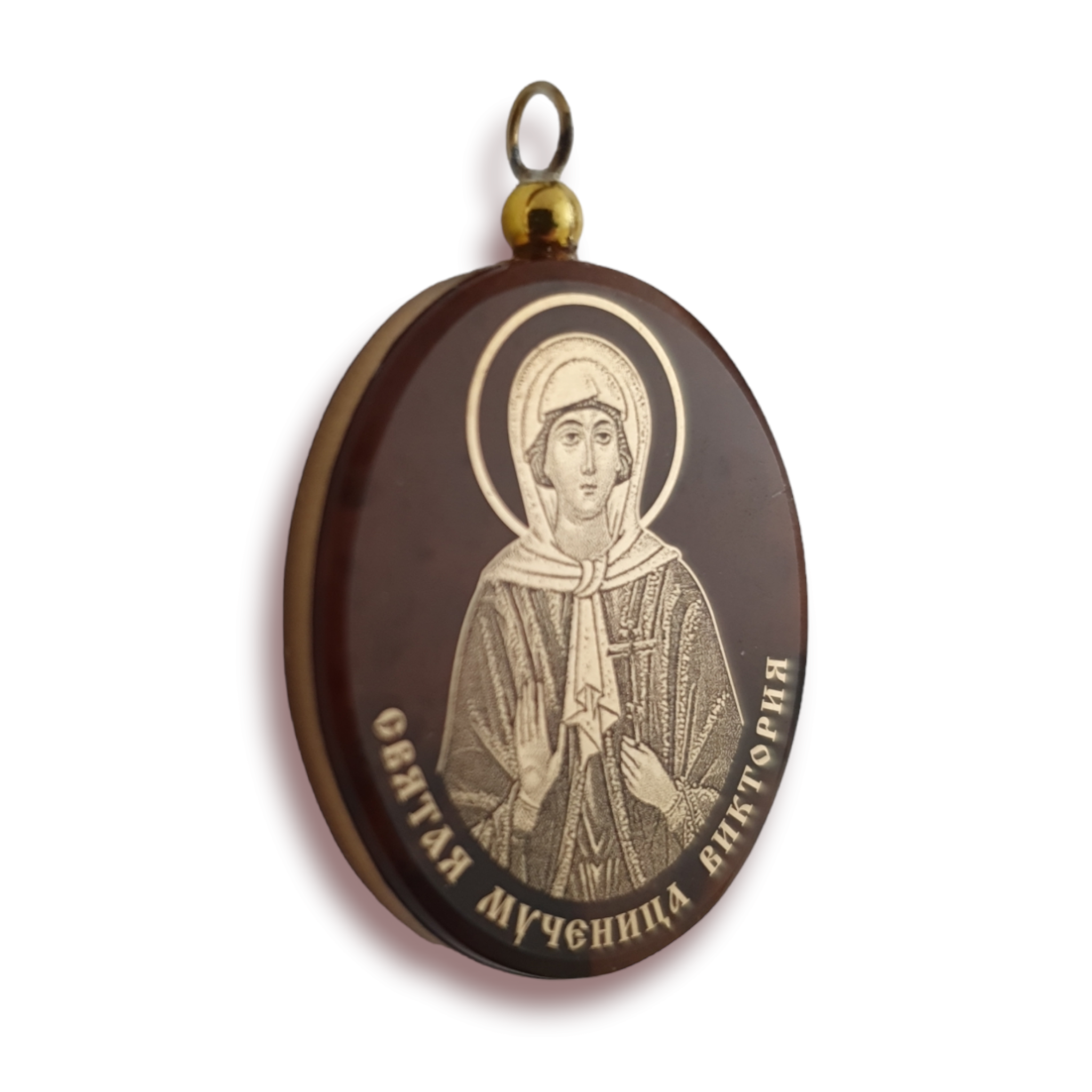 St Victoria Christian icon pendant made of vulcanic lava | Inspire Uplift