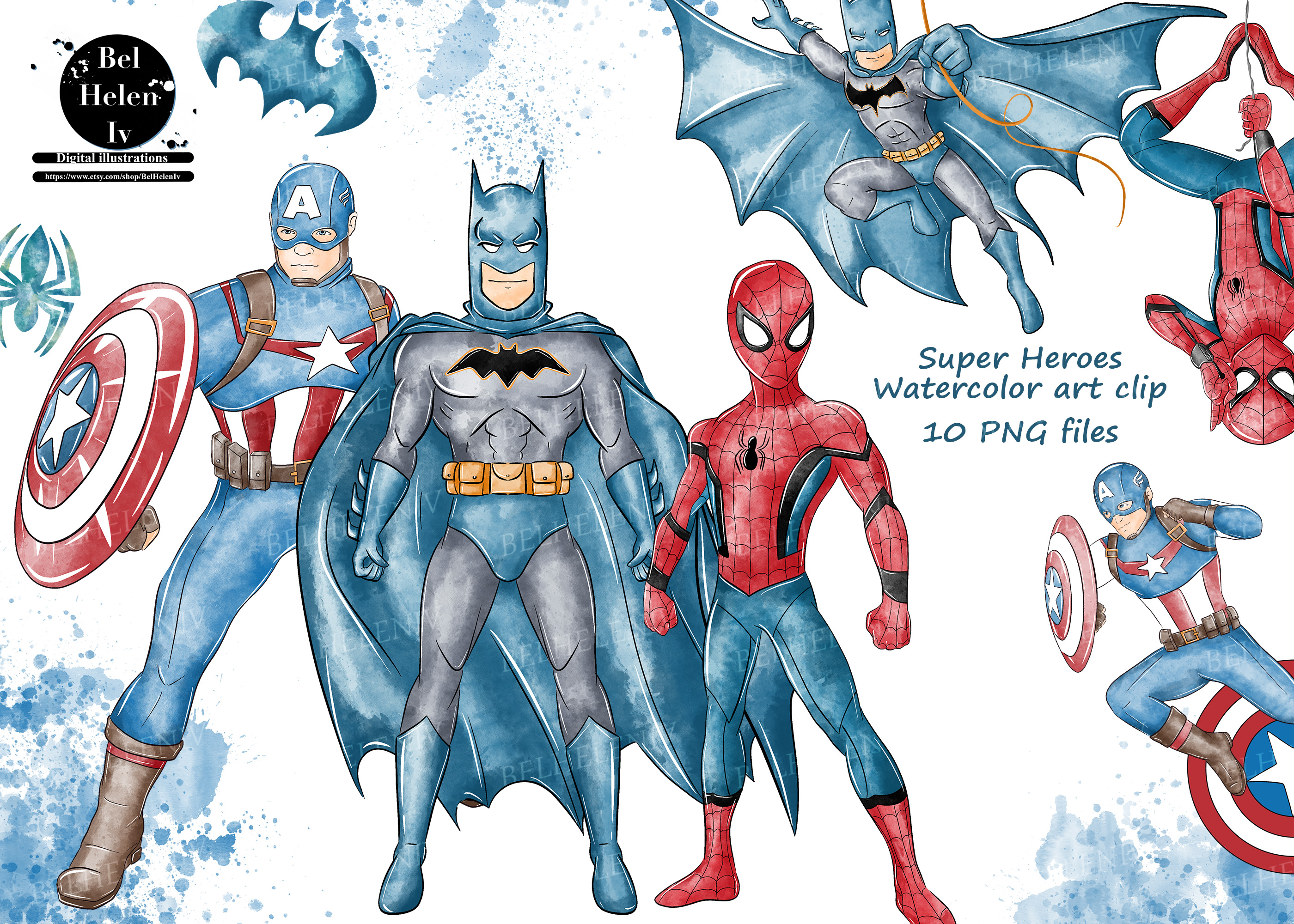 watercolor Clip art Super Hero set 4 | Inspire Uplift