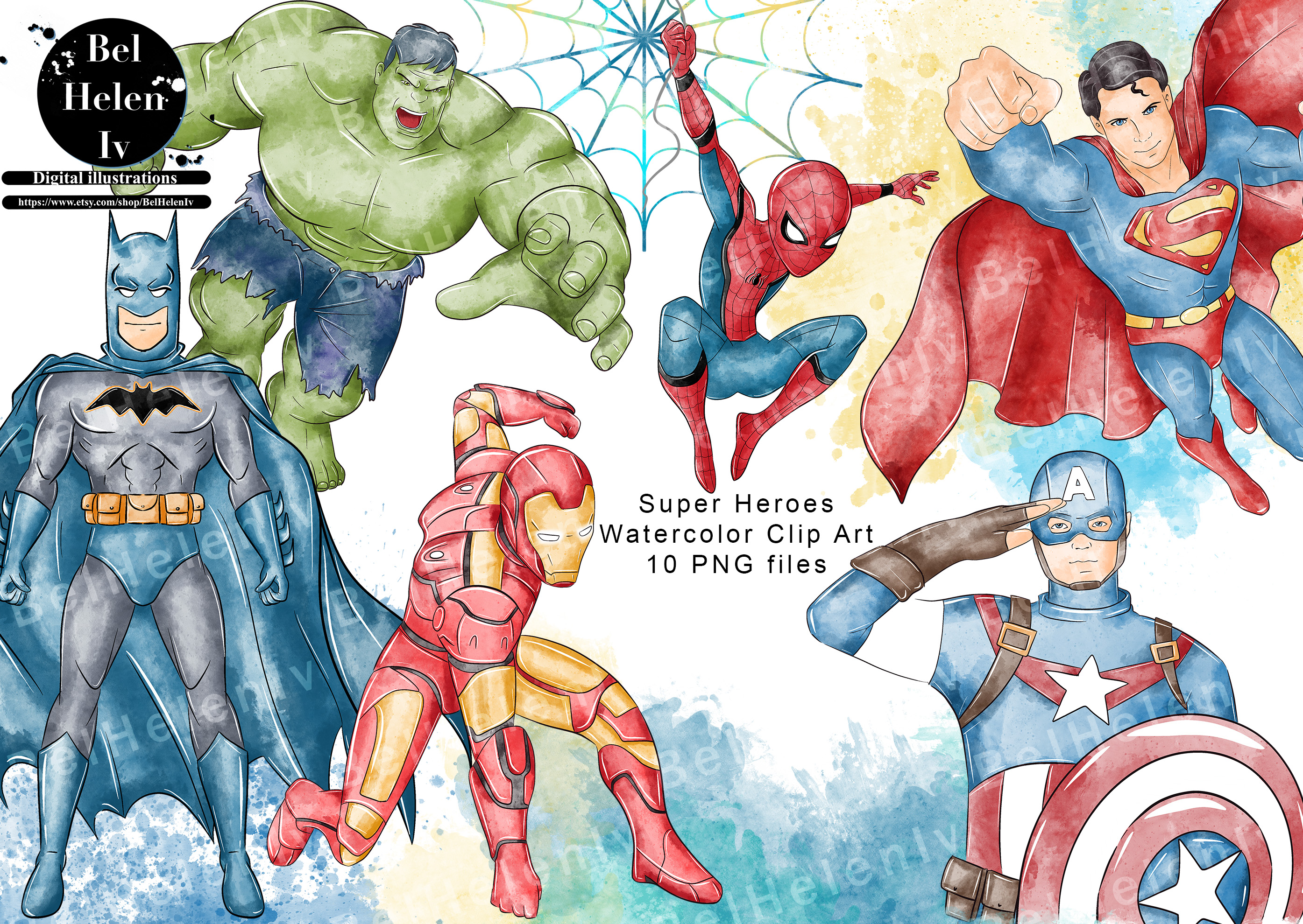 watercolor Clip art Super Hero set 6 | Inspire Uplift