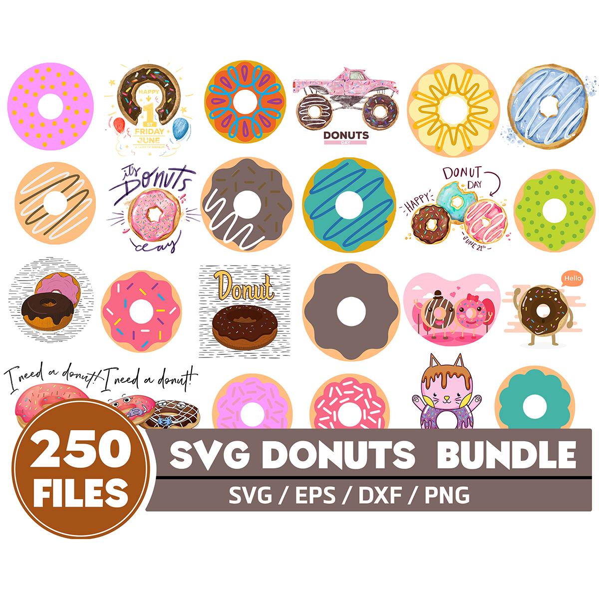 250 Donut SVG Bundle, Donut Svg , Donut Cricut ,Donut Clipar | Inspire ...