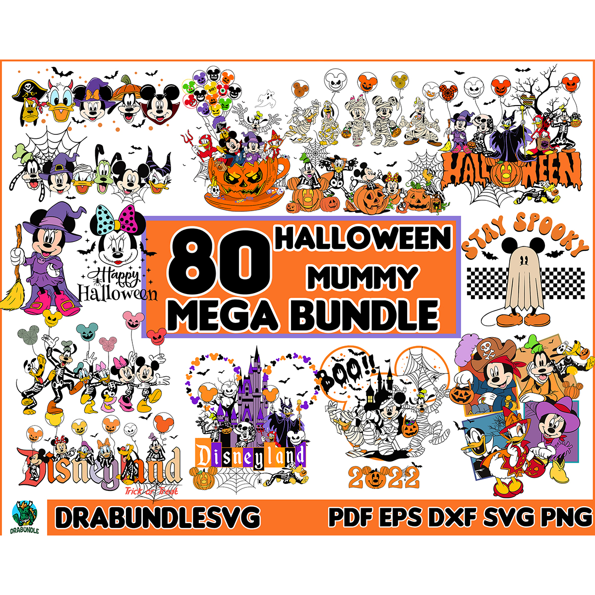 80 Halloween Mummy Mouse And Friends Bundle, Halloween SVG B | Inspire ...