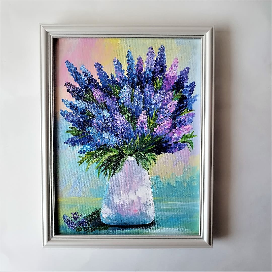 Lavender Bouquet Acrylic Painting | Unique Art Impasto | Inspire Uplift