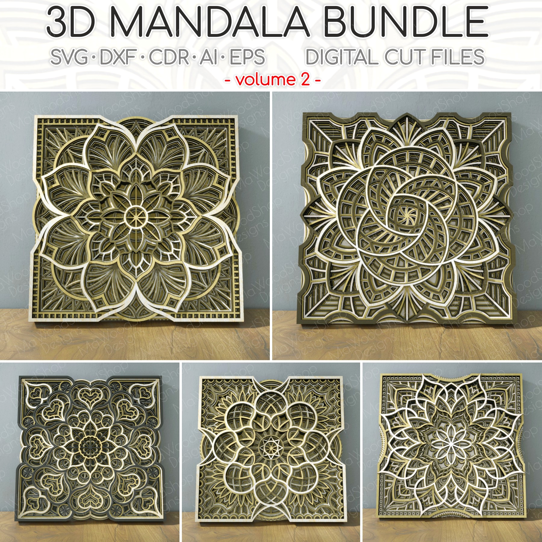 Laser cut Mandala SVG Bundle, 10x10 Mandala Bundle vol. 2 - Inspire Uplift