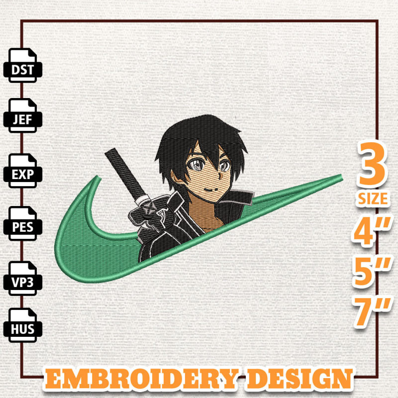 Nike Kirito Anime Embroidery Design Digital Machine Embroide - Inspire ...