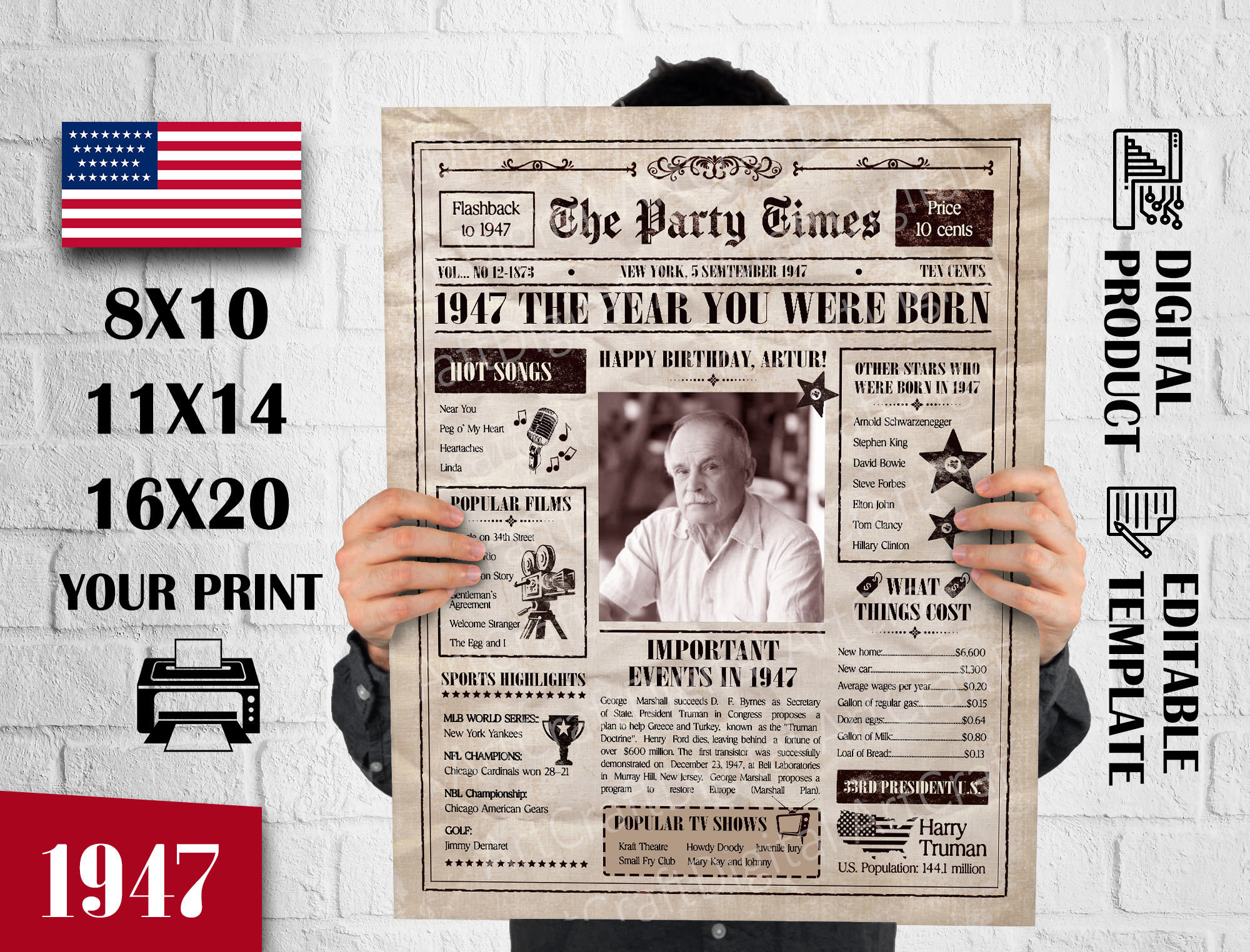 1947 Newspaper poster, 1947 Birthday Newspaper, US Version 1 - Inspire ...