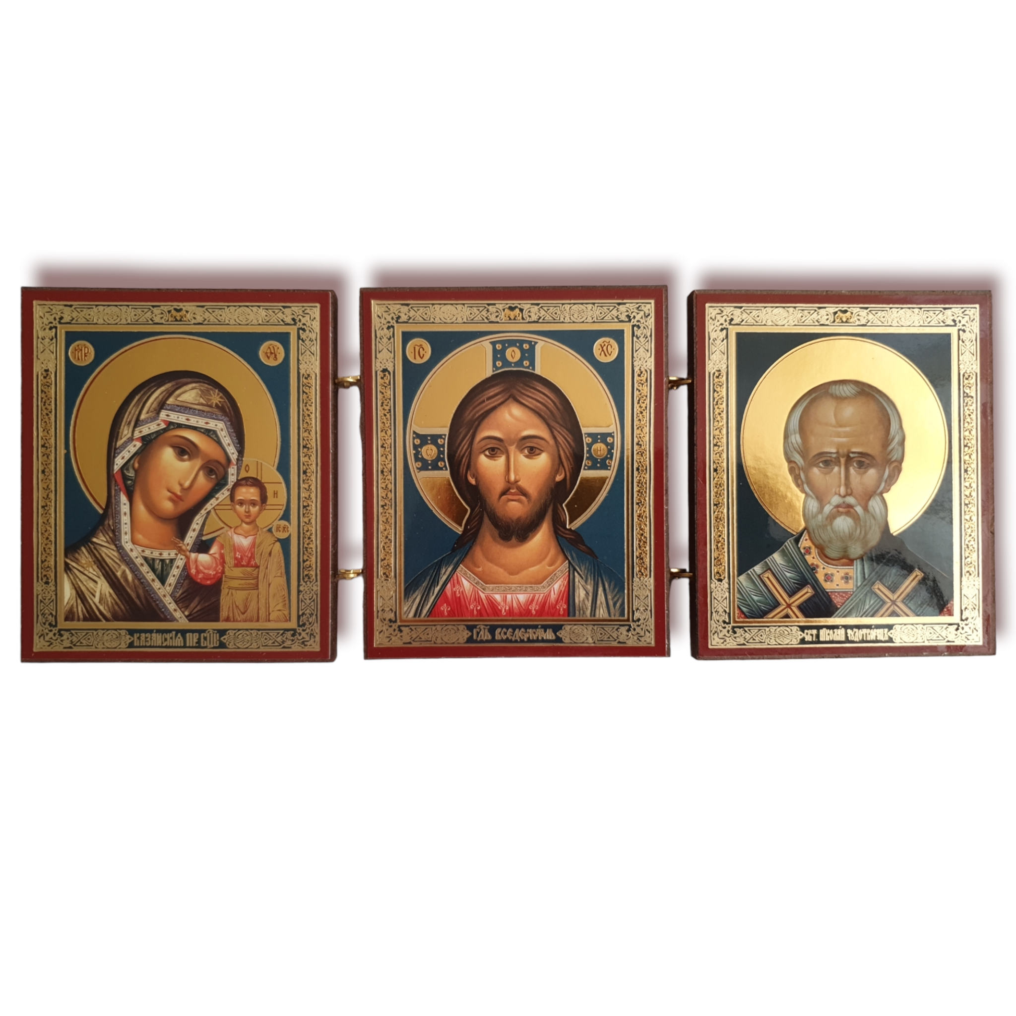Orthodox icon triptych Kazan Theotokos - Jesus - St Nicholas | Inspire Uplift