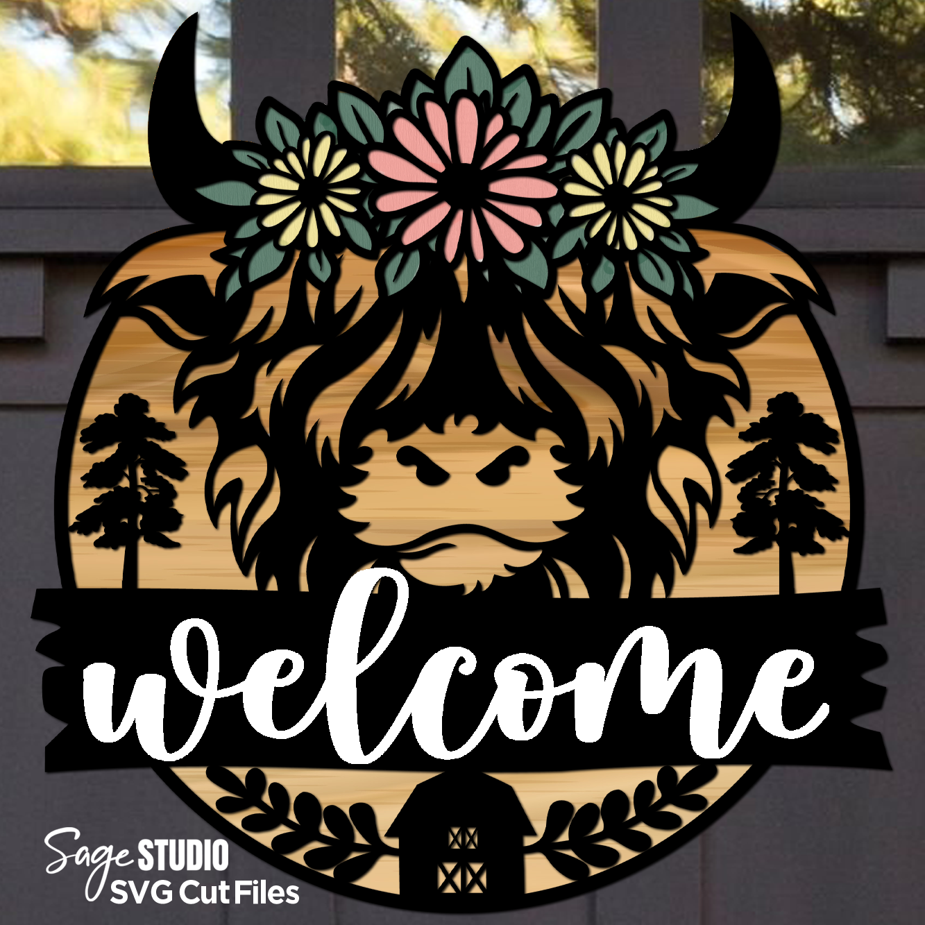 Highland Cow SVG Laser Cut Files | Daisy SVG | Welcome Sign | Inspire ...