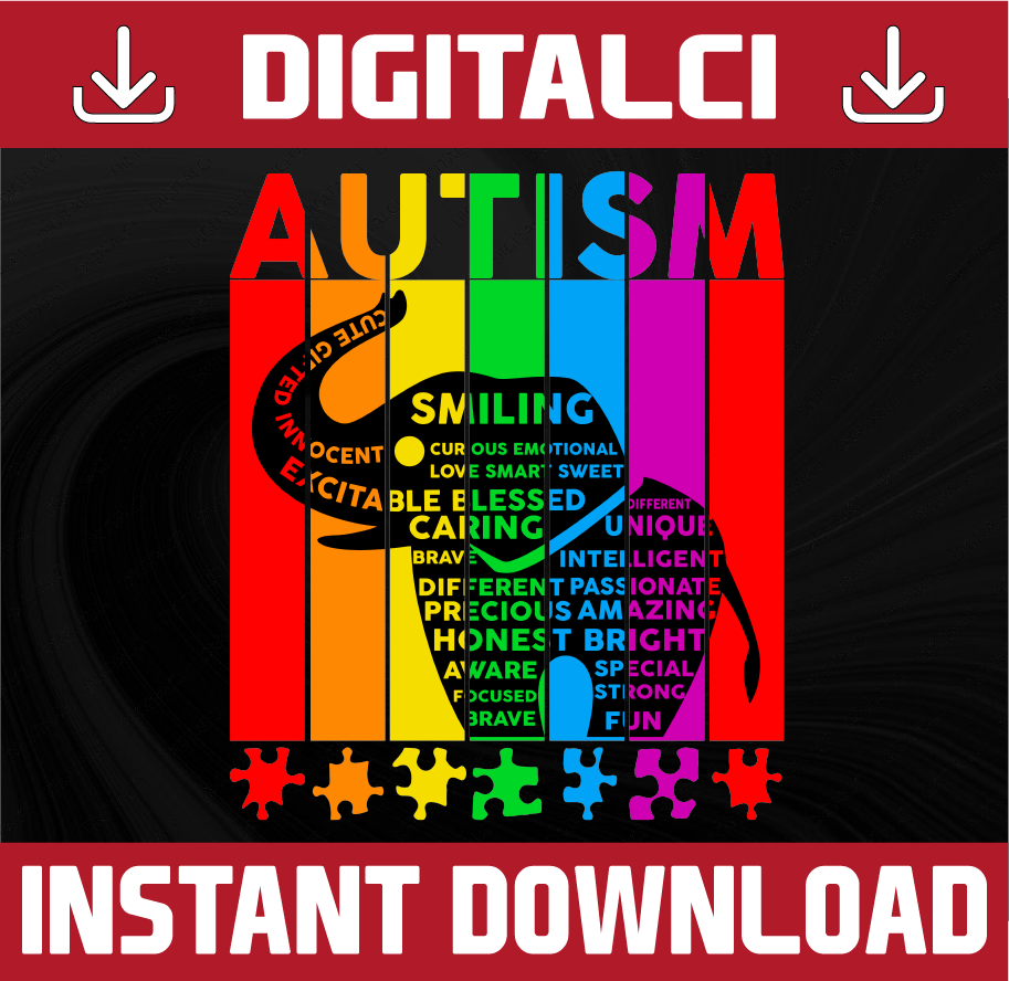 Puzzle Elephant Typography Cool Autism PNG, Sublimation,, El | Inspire ...